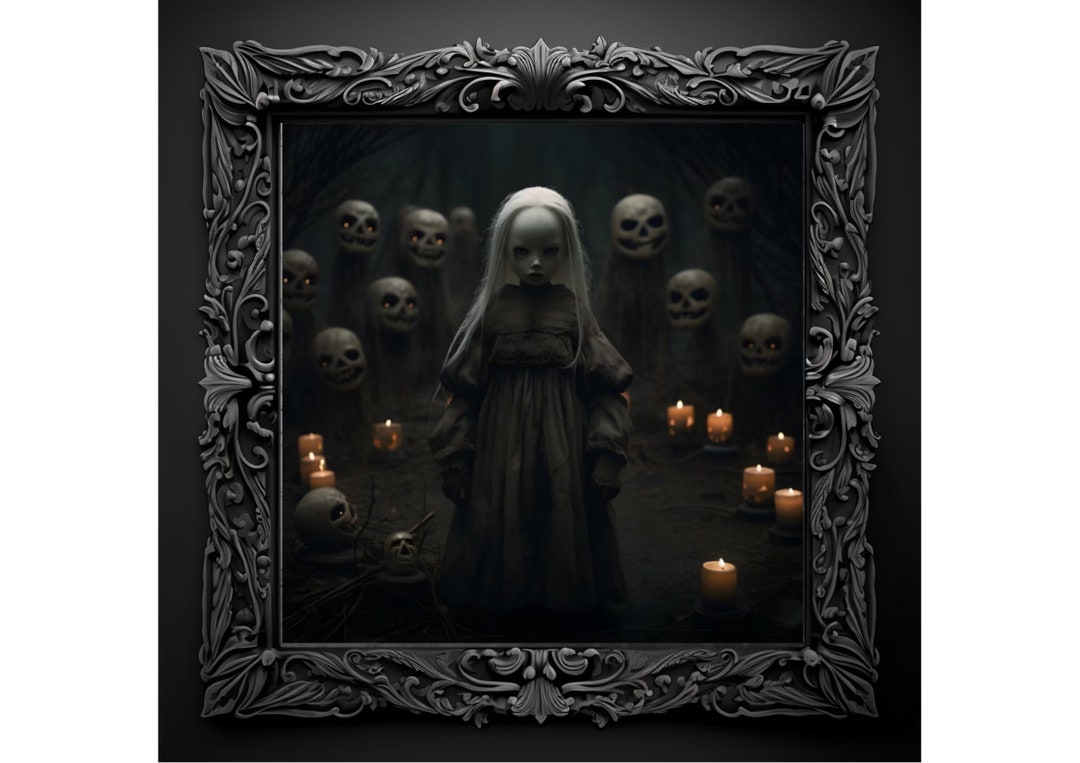 Creepy Possessed Girl Scary Skulls AI Generated Print Horror Wall Art ...