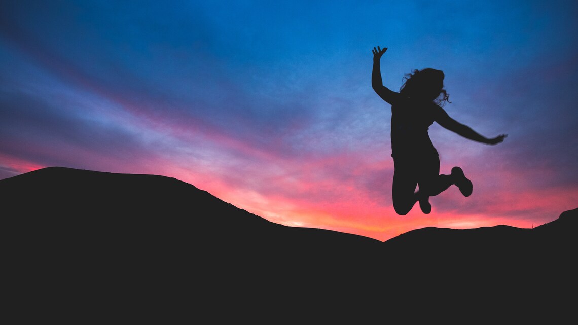 A Free Woman Jumps for Happiness Photo Print Mountain Sunset Poster ...