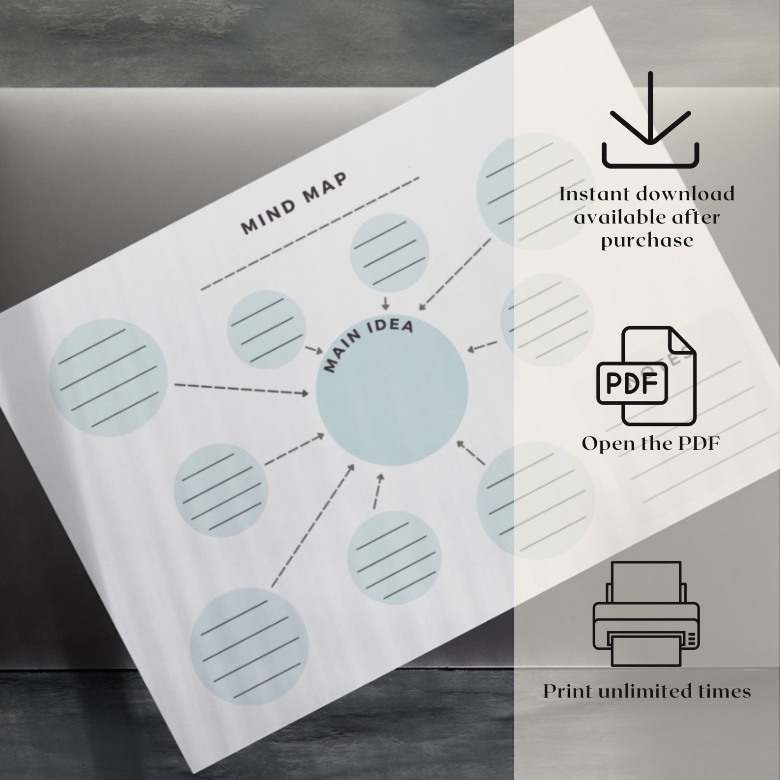Mind Map Printable PDF A Minimalistic Mind Map Instant - Etsy
