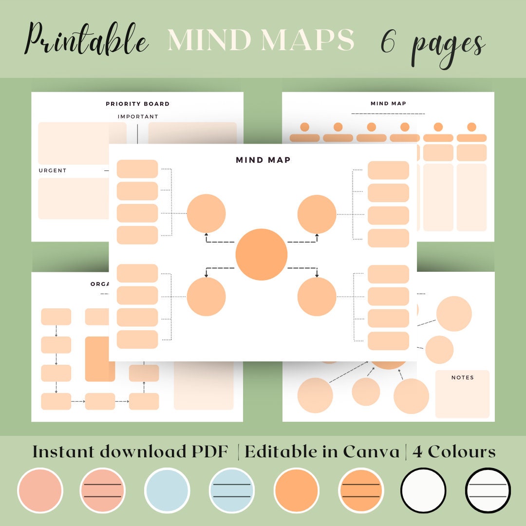 Mind Map Printable PDF A Minimalistic Mind Map Instant - Etsy
