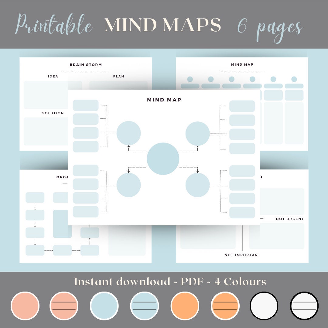 Mind Map Printable PDF A Minimalistic Mind Map Instant - Etsy UK