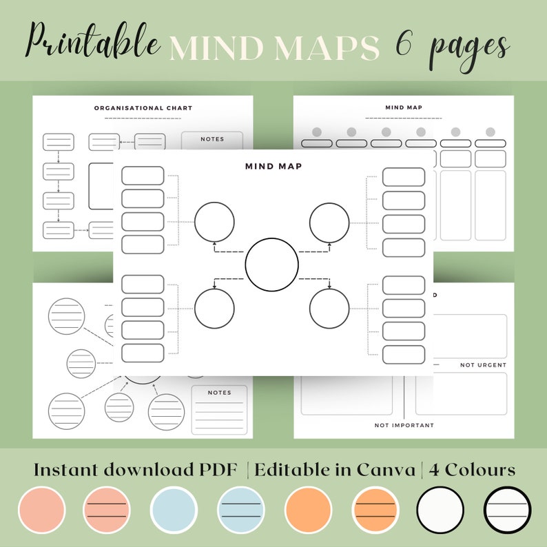 Mind Map Printable PDF A Minimalistic Mind Map Instant - Etsy