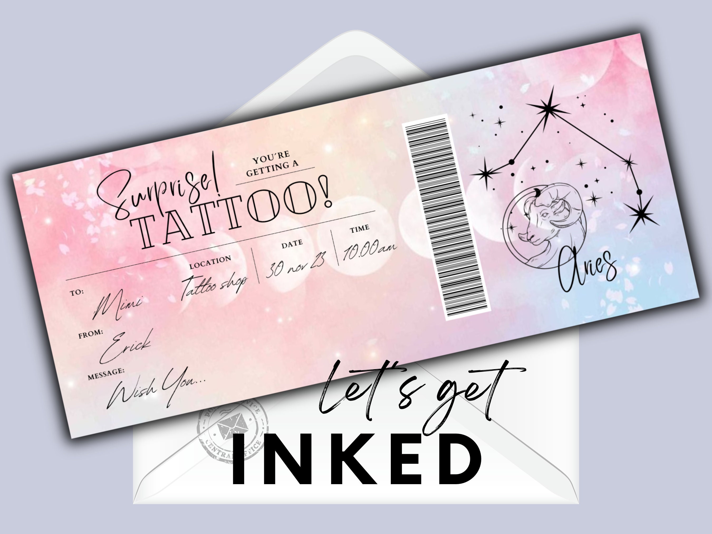 EDITABLE TATTOO GIFT Cardtattoo Ticket Templatetattoo Gift ...