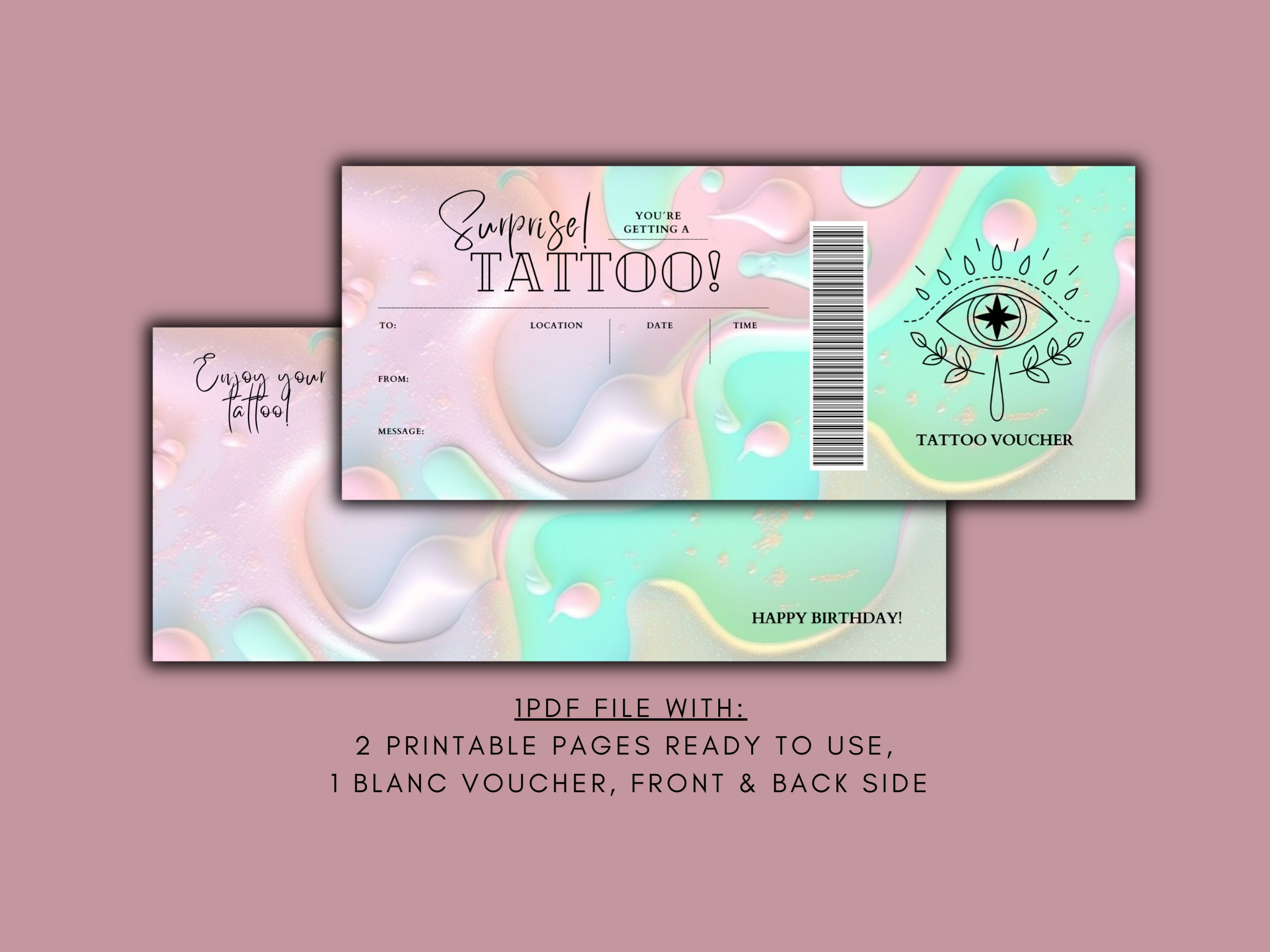 EDITABLE TATTOO GIFT Card tattoo Ticket Templatetattoo Gift - Etsy