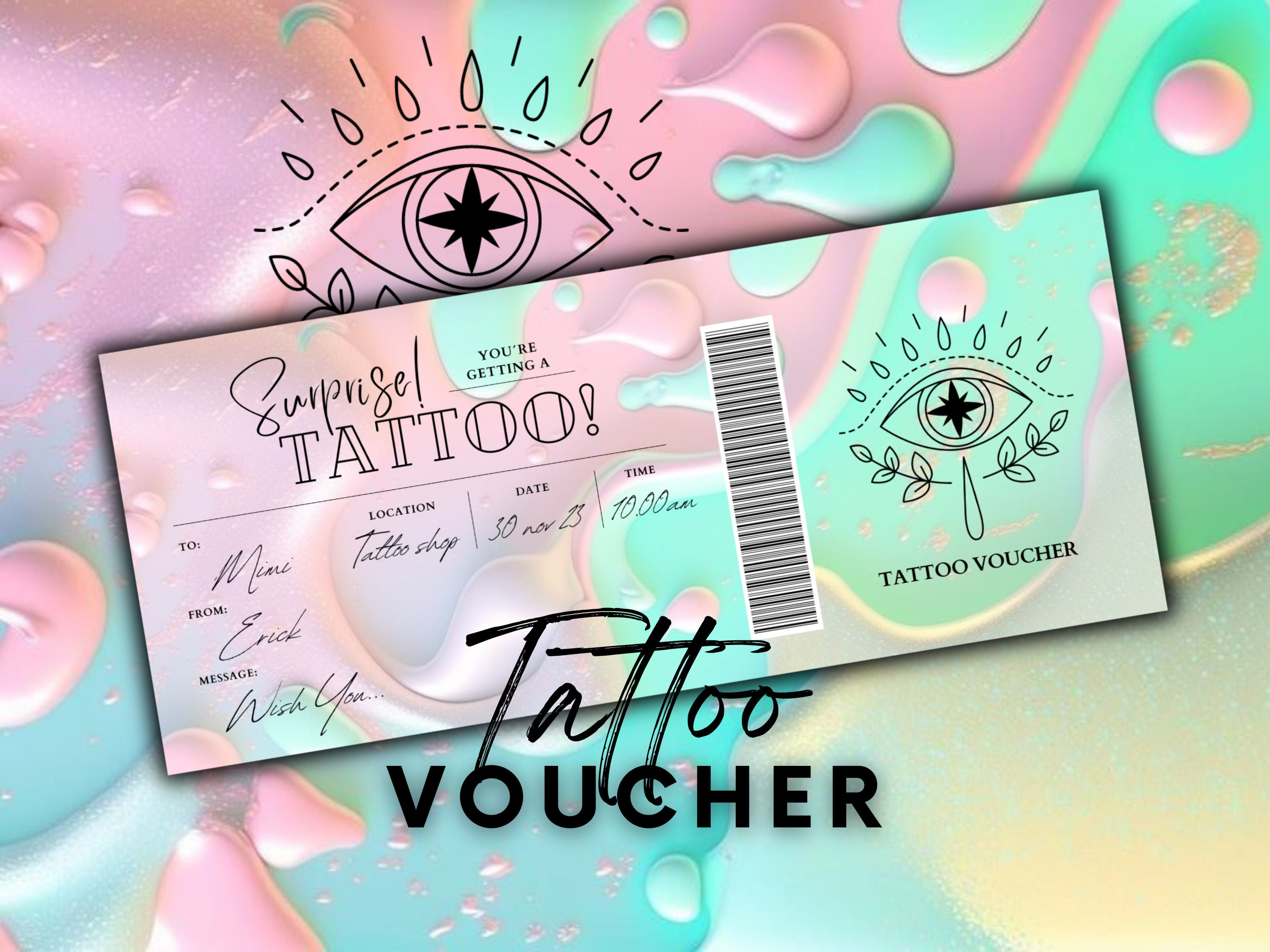 EDITABLE TATTOO GIFT Card |tattoo Ticket Template|tattoo Gift Voucher ...