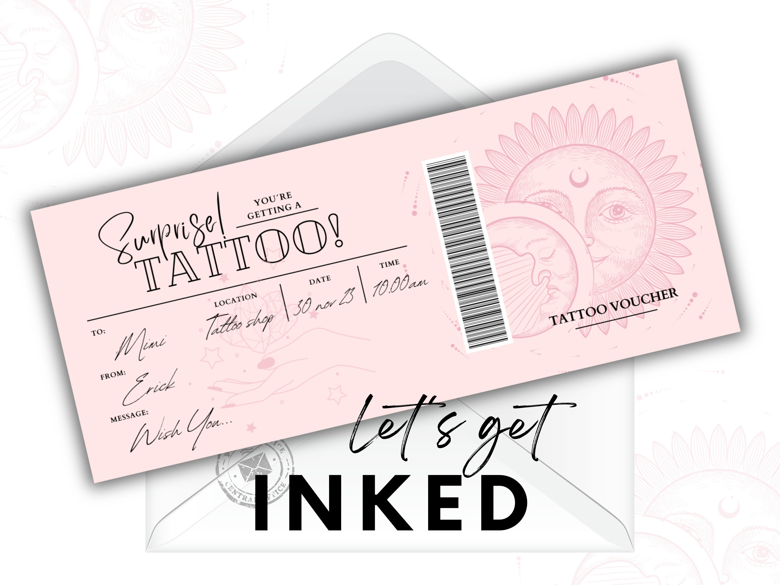 EDITABLE TATTOO GIFT Card tattoo Ticket Templatetattoo Gift - Etsy