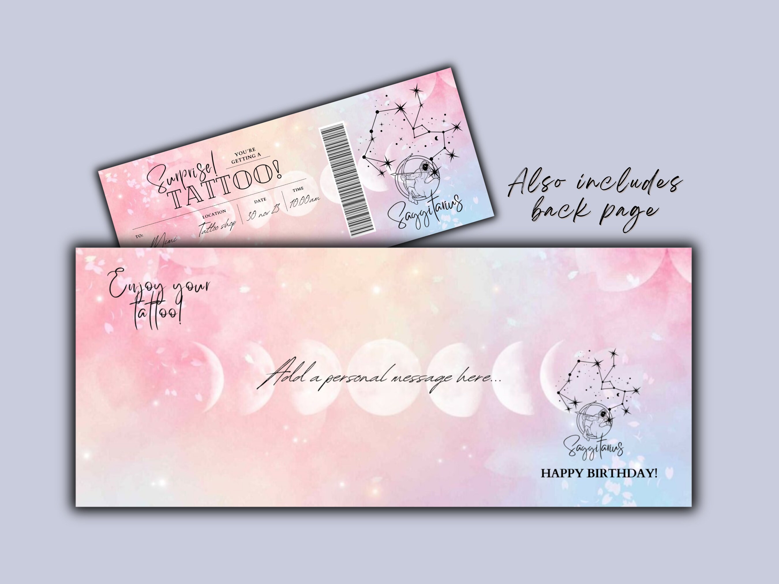 EDITABLE TATTOO GIFT Card tattoo Ticket Templatetattoo Gift - Etsy