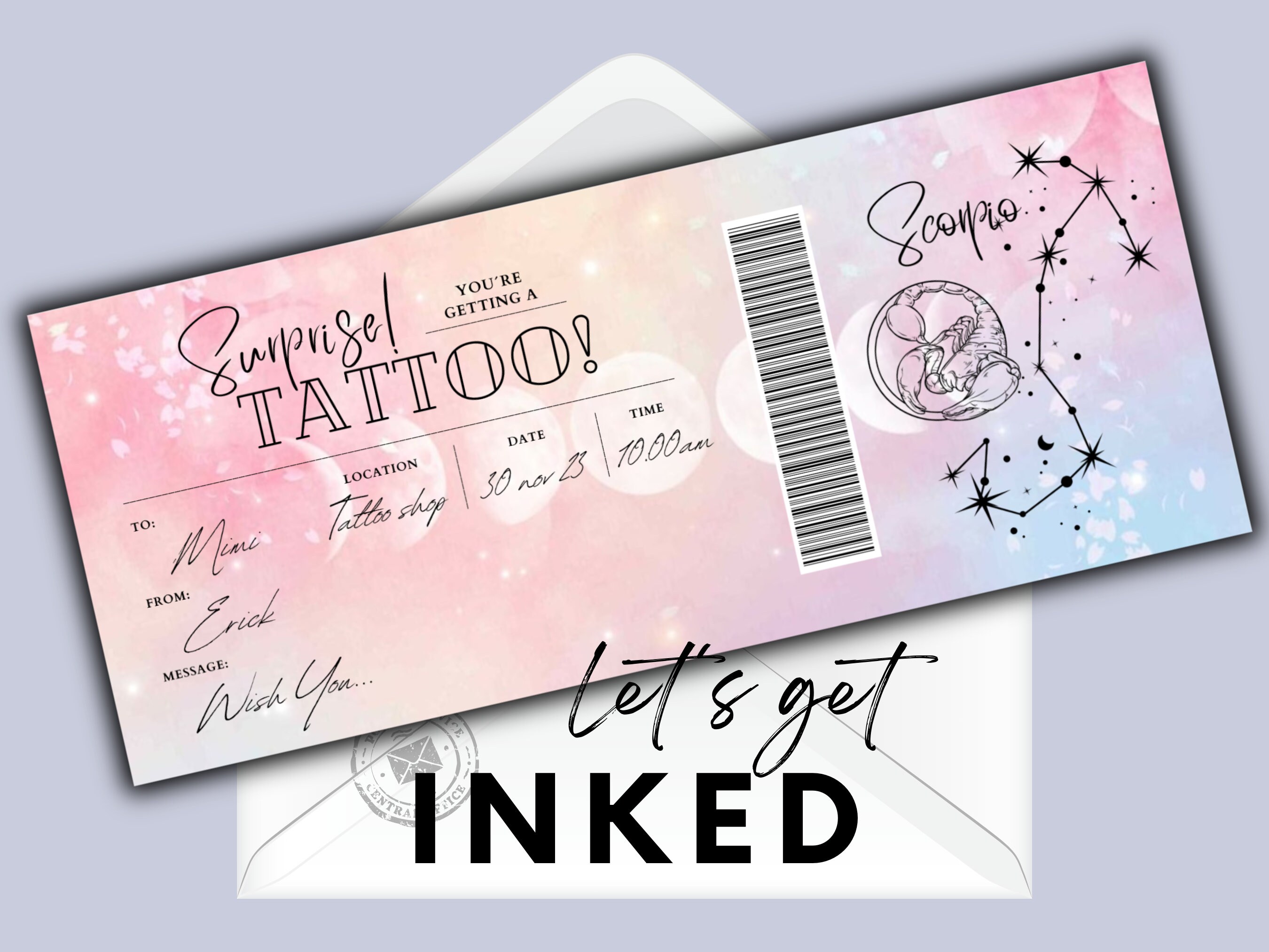 EDITABLE TATTOO GIFT Card |tattoo Ticket Template|tattoo Gift Voucher ...