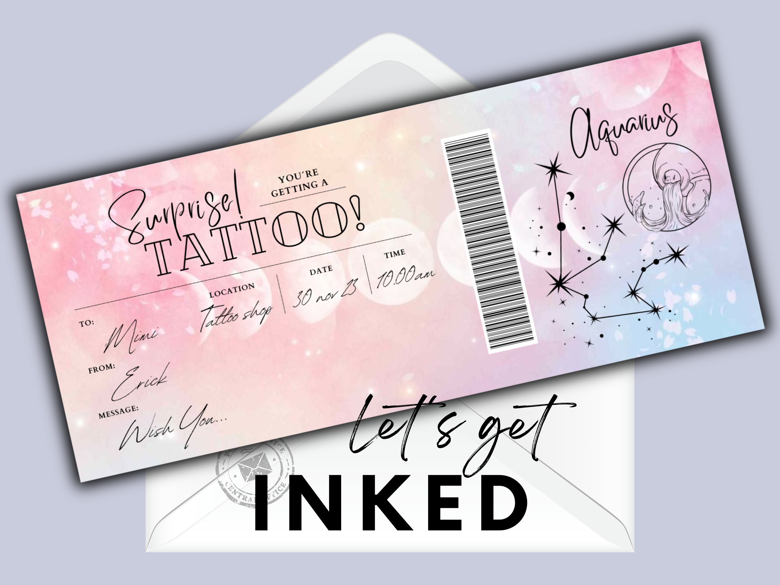 EDITABLE TATTOO GIFT Card |tattoo Ticket Template|tattoo Gift Voucher ...