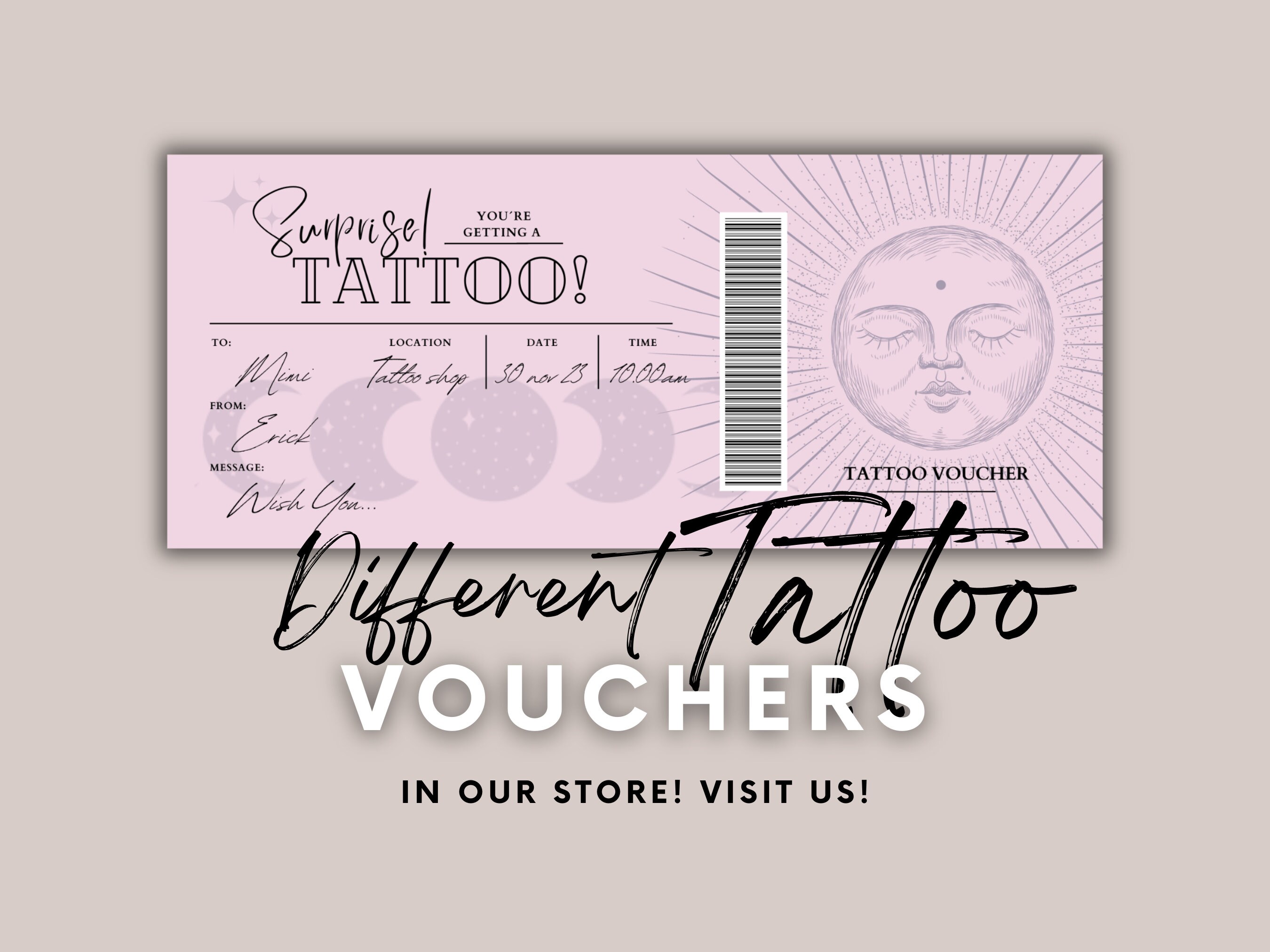 EDITABLE TATTOO GIFT Card tattoo Ticket Templatetattoo Gift ...