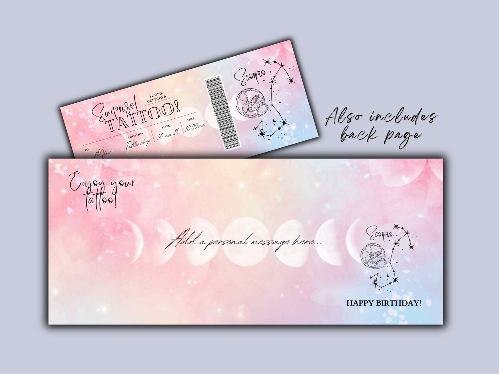 EDITABLE TATTOO GIFT Card |tattoo Ticket Template|tattoo Gift Voucher ...