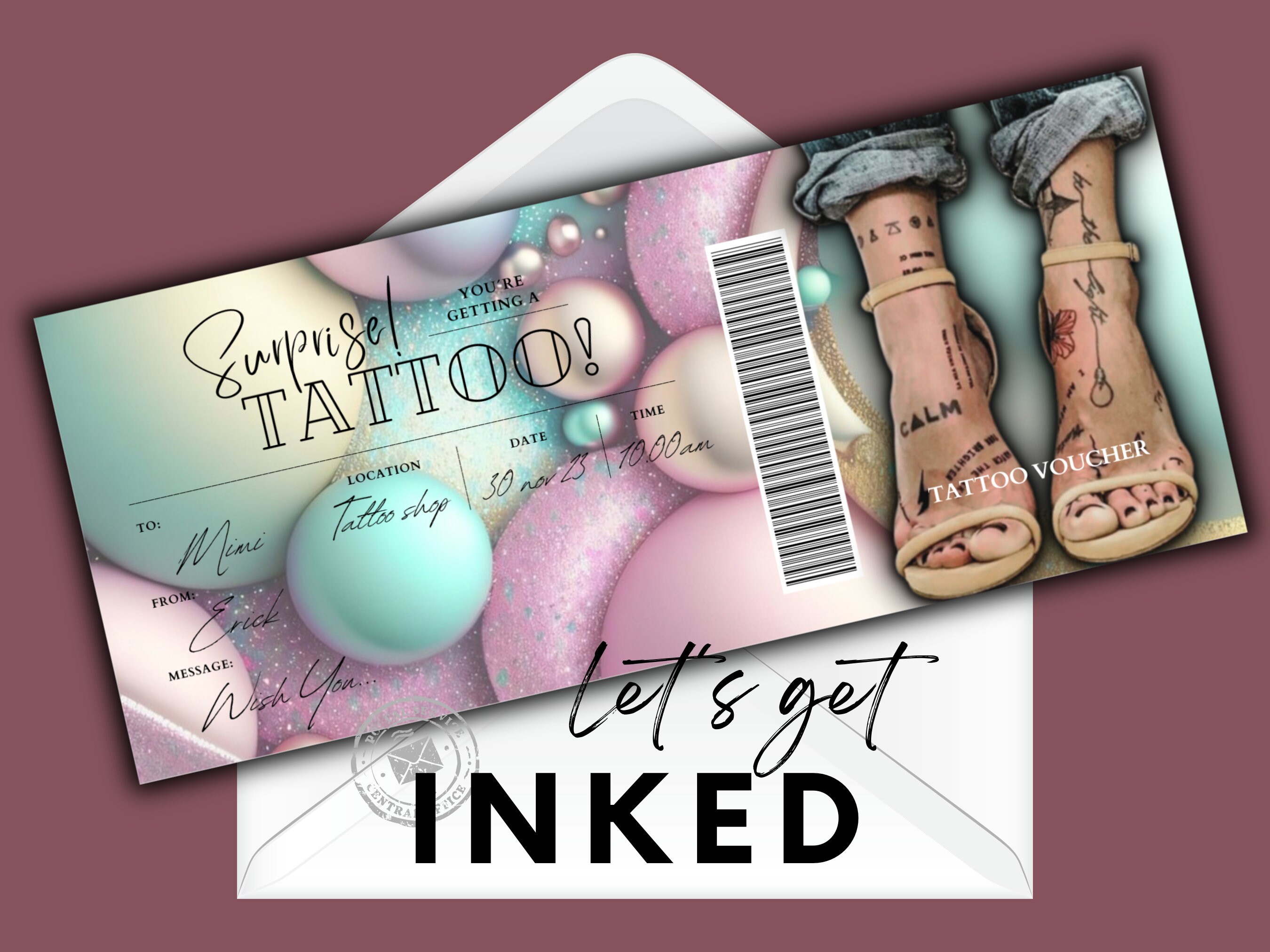 EDITABLE TATTOO GIFT Card |tattoo Ticket Template|tattoo Gift Voucher ...