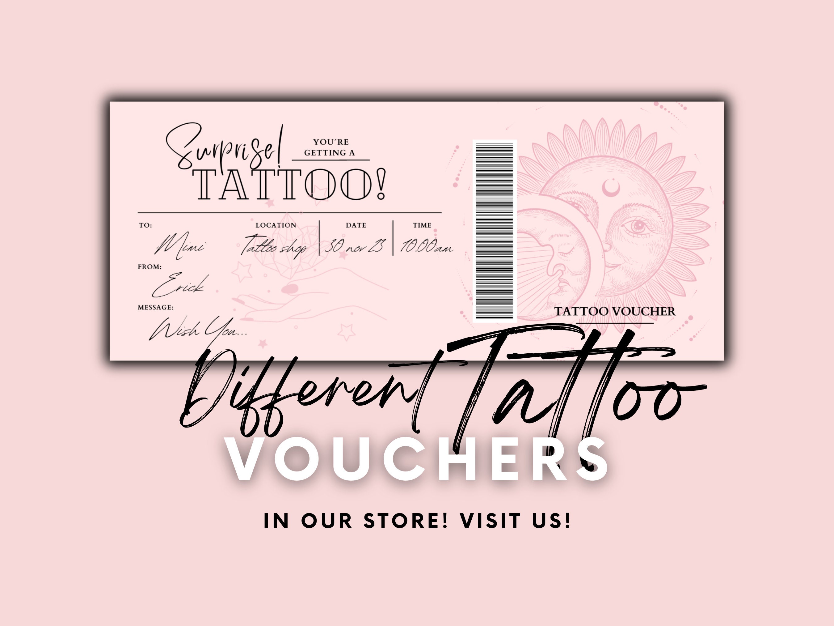 EDITABLE TATTOO GIFT Card tattoo Ticket Templatetattoo Gift ...
