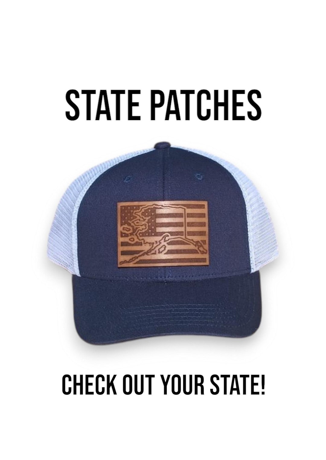 Custom American Flag State Leather Patch Trucker Hat : Men's and Women ...