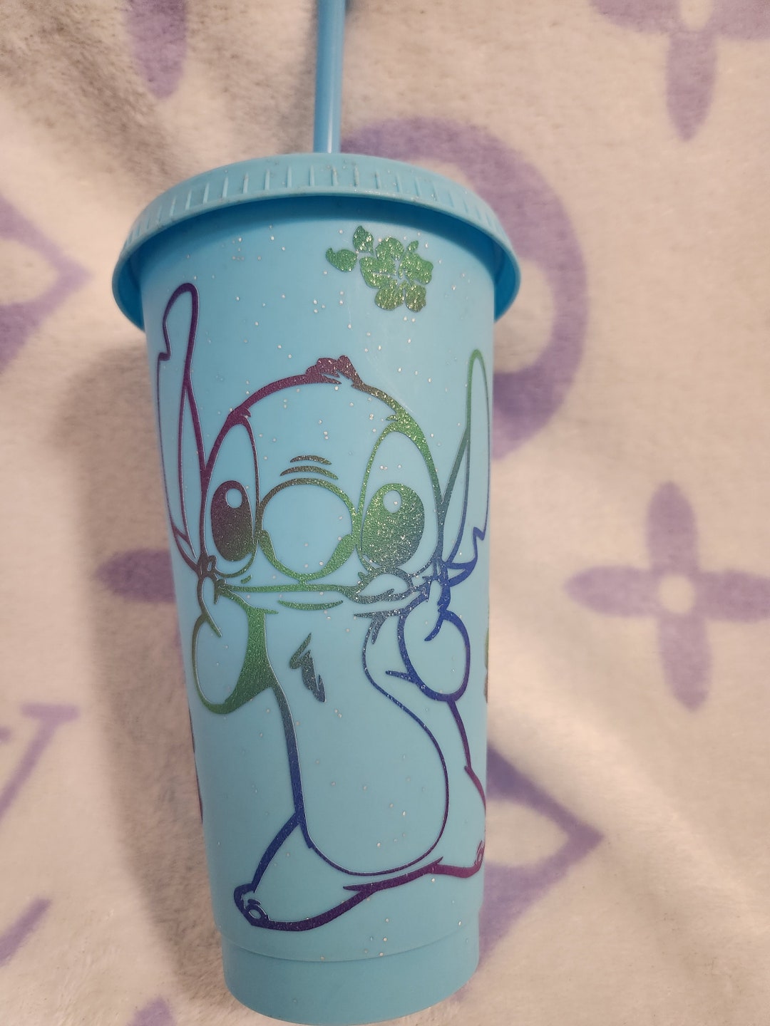 Stitch 24 Oz Blue Glitter Plastic Cup - Etsy