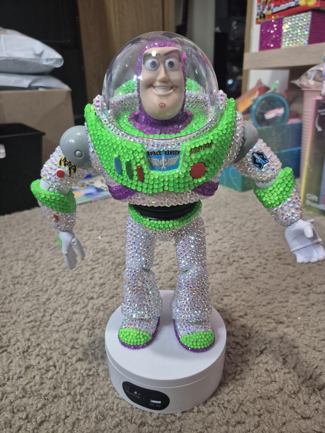 Rhinestoned Buzz Lightyear Figurine: Glow-in-the-dark Rhinestones - Etsy