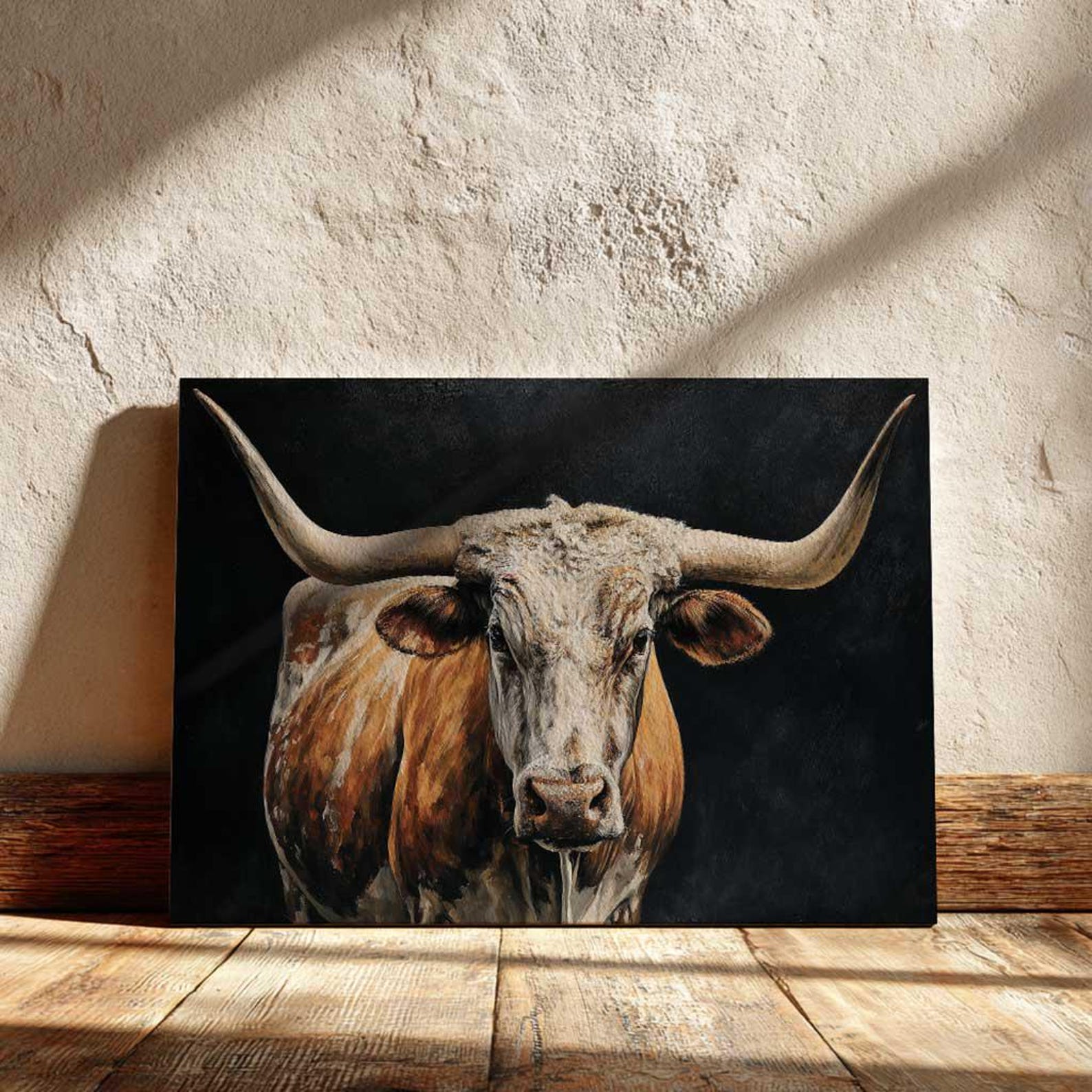 Texas Longhorn Canvas, Western Cow Wall Art - Rustic Farmhouse Bull ...