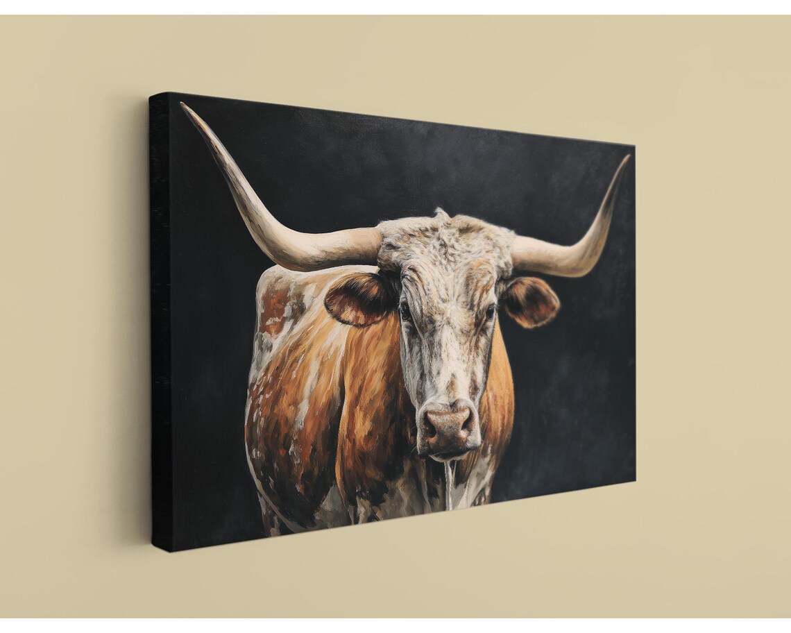 Texas Longhorn Canvas, Western Cow Wall Art - Rustic Farmhouse Bull ...