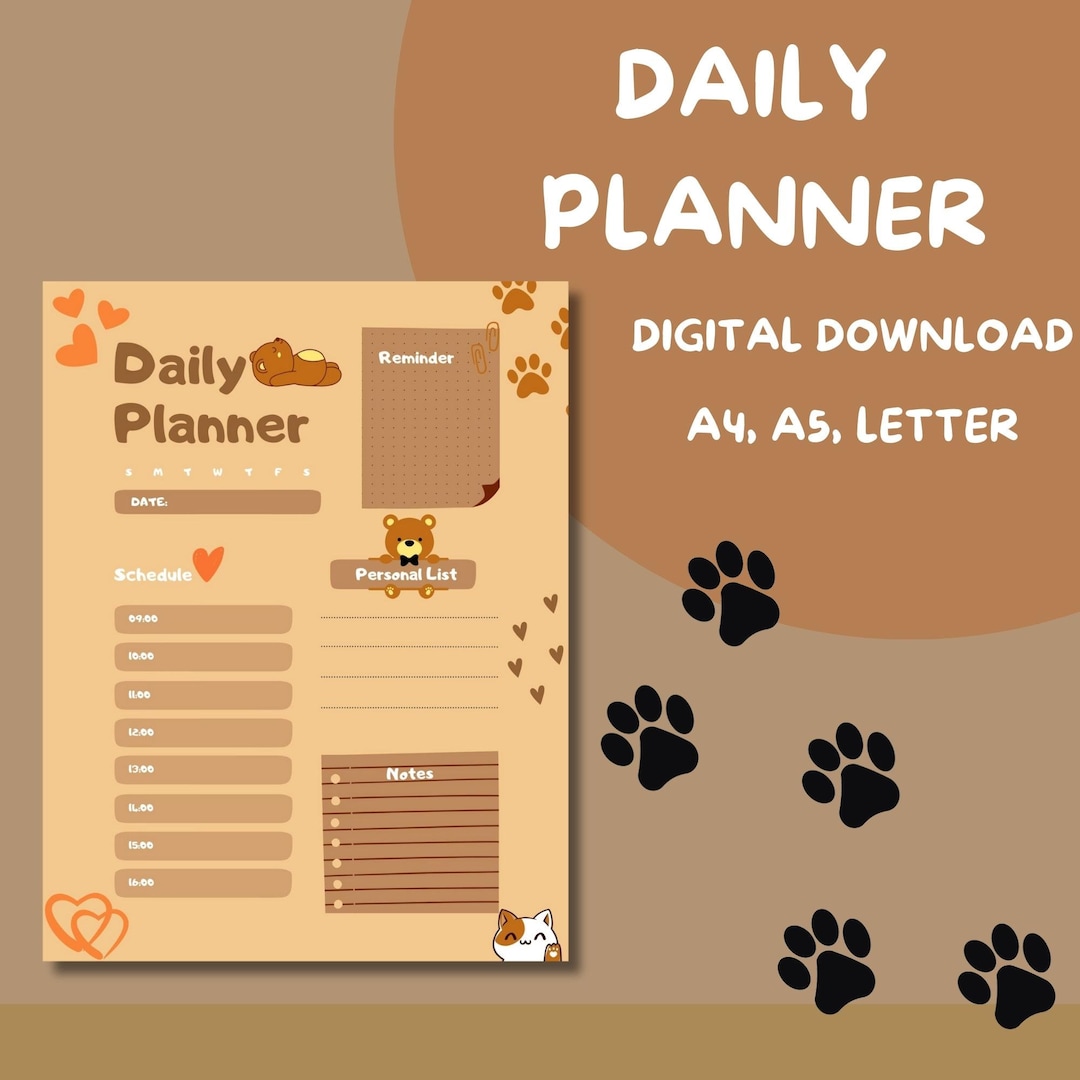 Printable Cute Daily Planner Orange Daily Planner Digital - Etsy