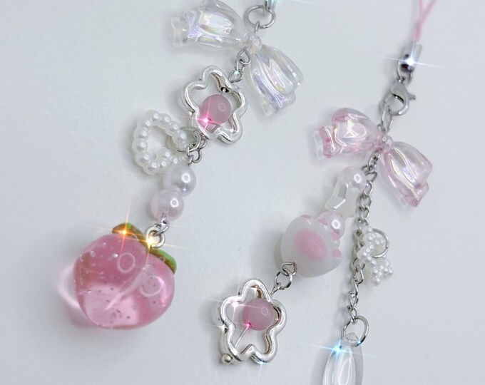 Pink Bow Keychain Cute Keychain Cat Paw Keychain Phone Accessory Pink ...