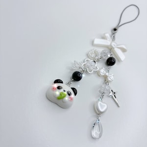 Kawaii Panda Phone Charm | Black Panda Keychain | Panda Bear Phone ...