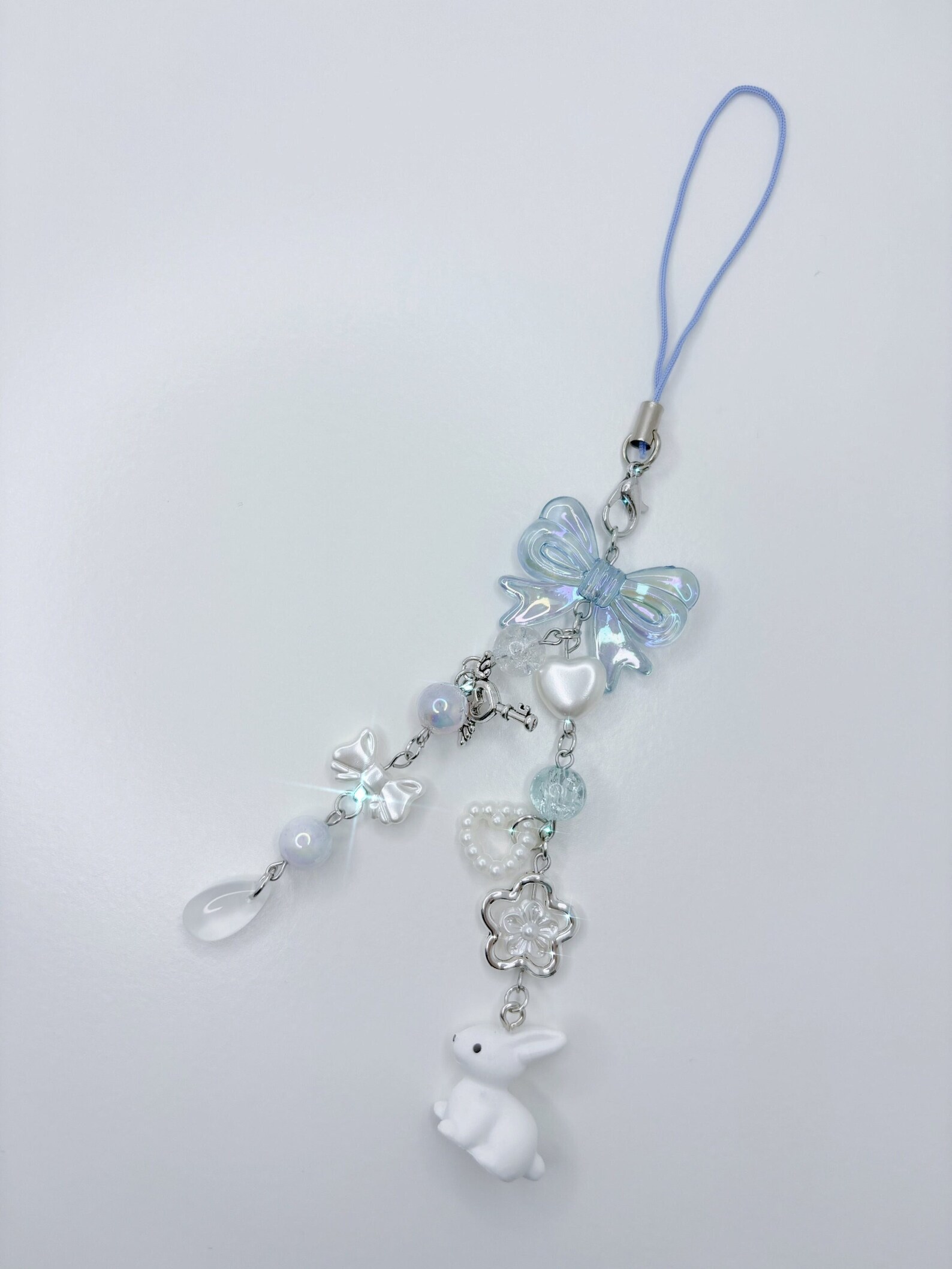 Bunny Bliss Bow Keychain Blue Keychain With White Bunny Charm Kawaii ...
