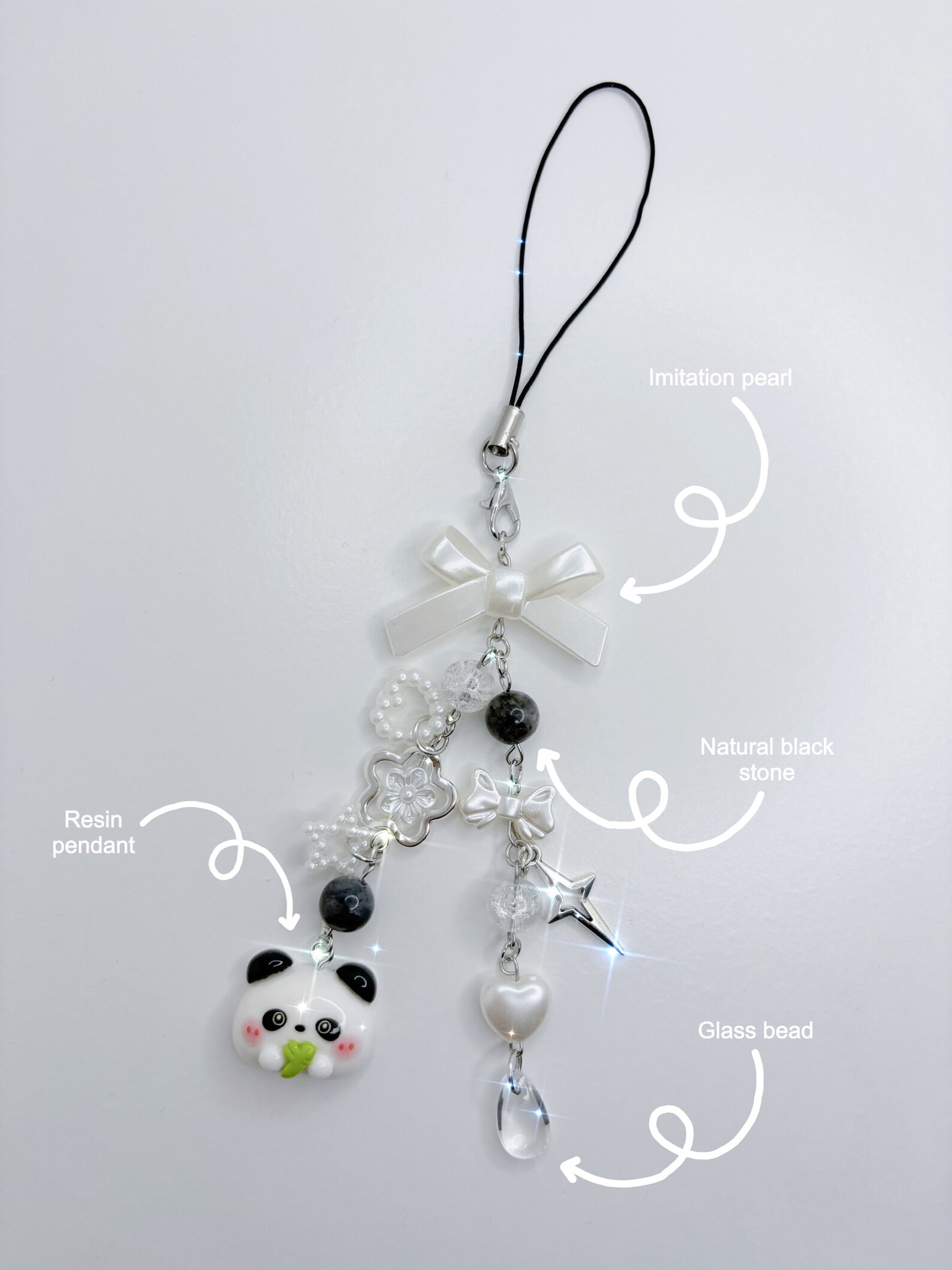 Kawaii Panda Phone Charm | Black Panda Keychain | Panda Bear Phone ...