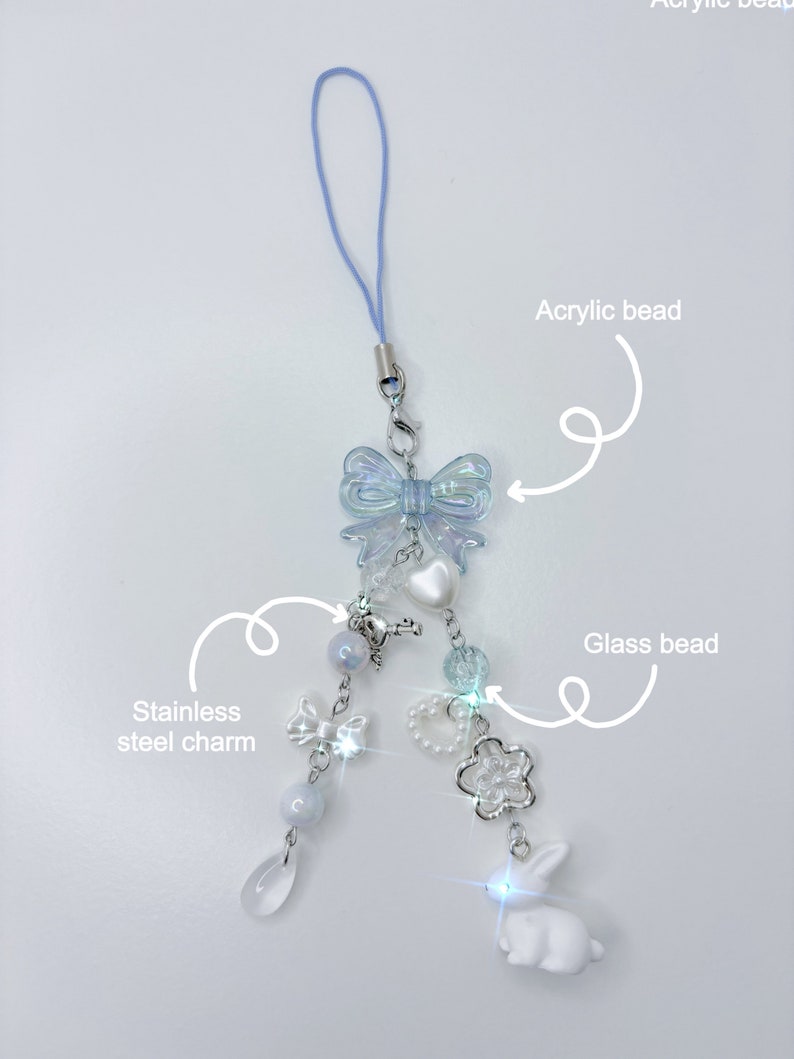 Bunny Bliss Bow Keychain Blue Keychain With White Bunny Charm Kawaii ...