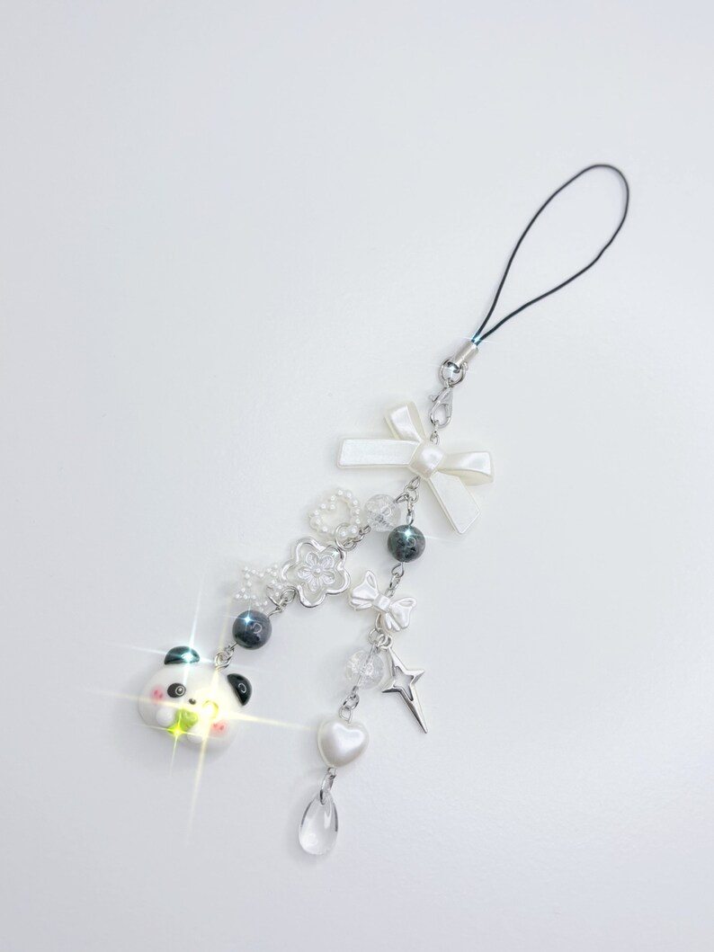 Kawaii Panda Phone Charm | Black Panda Keychain | Panda Bear Phone ...