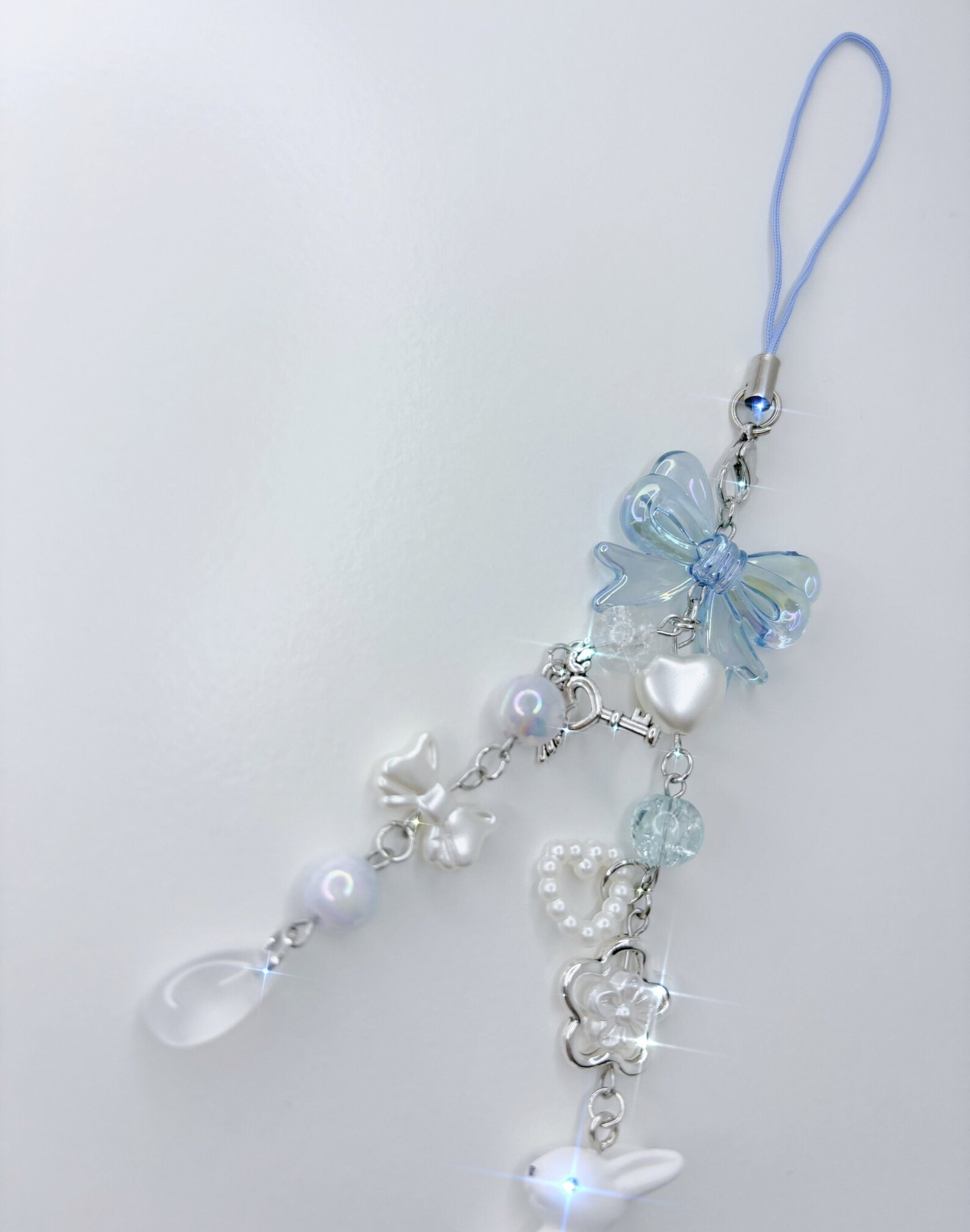 Bunny Bliss Bow Keychain Blue Keychain With White Bunny Charm Kawaii ...