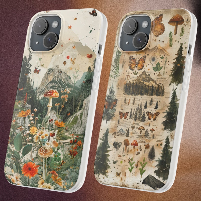 Goblincore Botanical Vintage iPhone Case Cottagecore Toadstools Collage ...