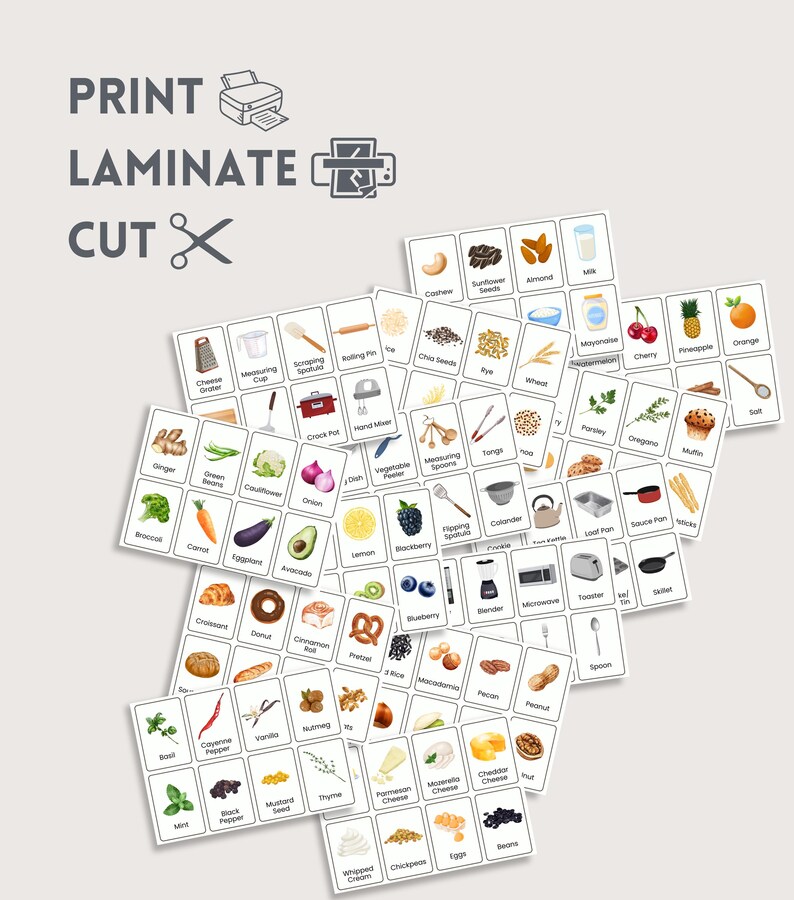 132 Food and Around the Kitchen Flashcards Printable PDF Montessori ...