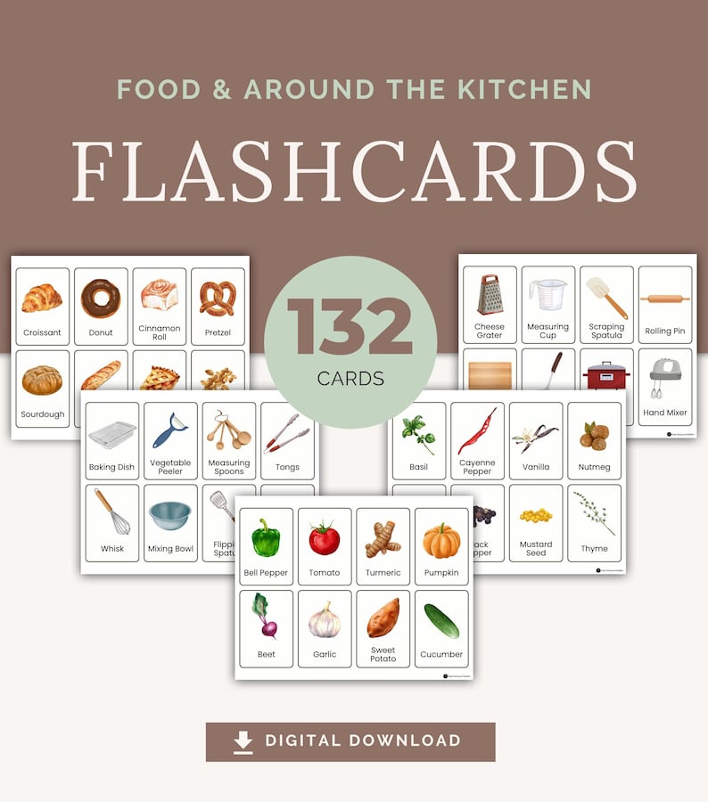 132 Food and Around the Kitchen Flashcards Printable PDF Montessori ...
