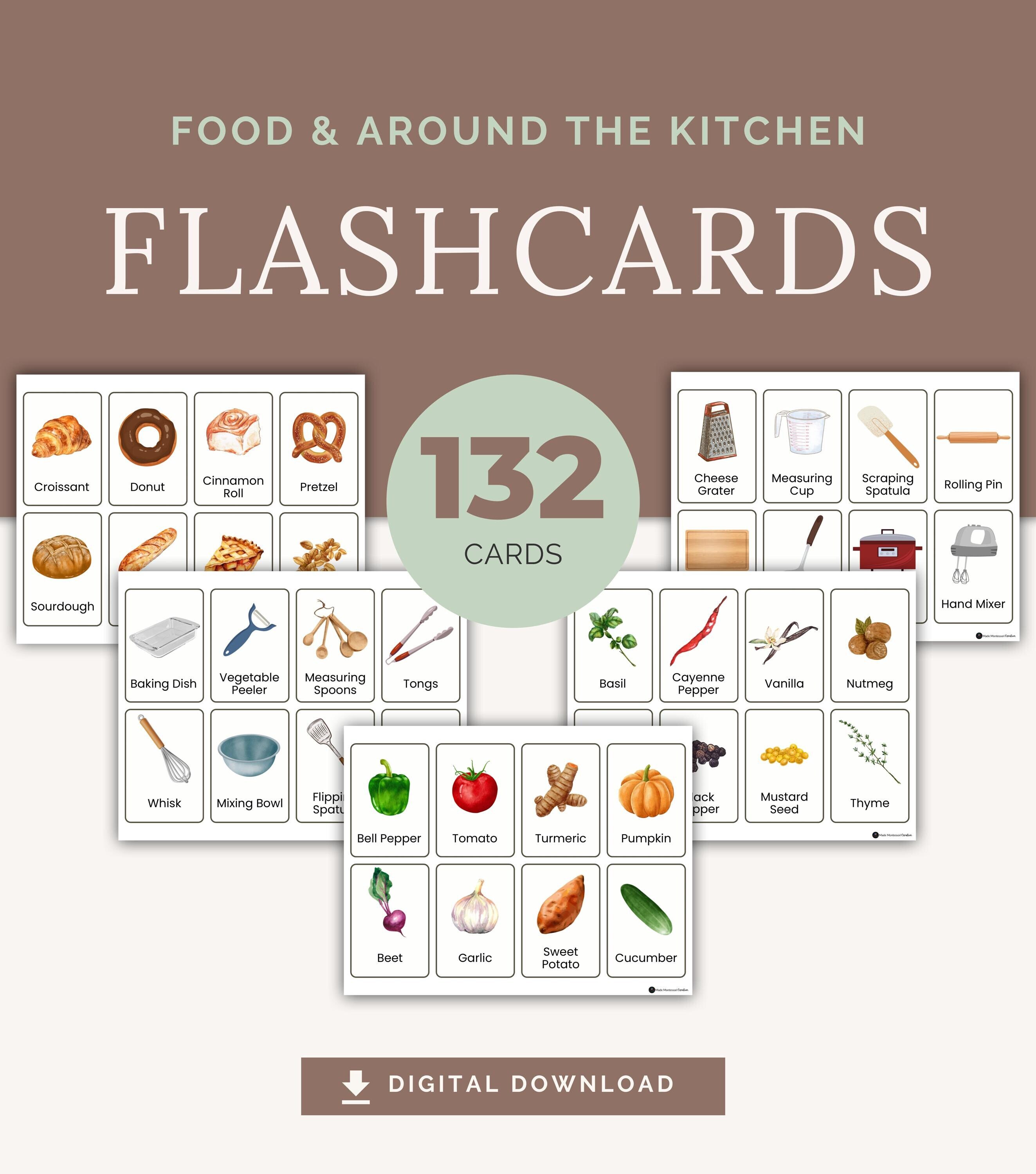 132 Food and Around the Kitchen Flashcards Printable PDF Montessori ...