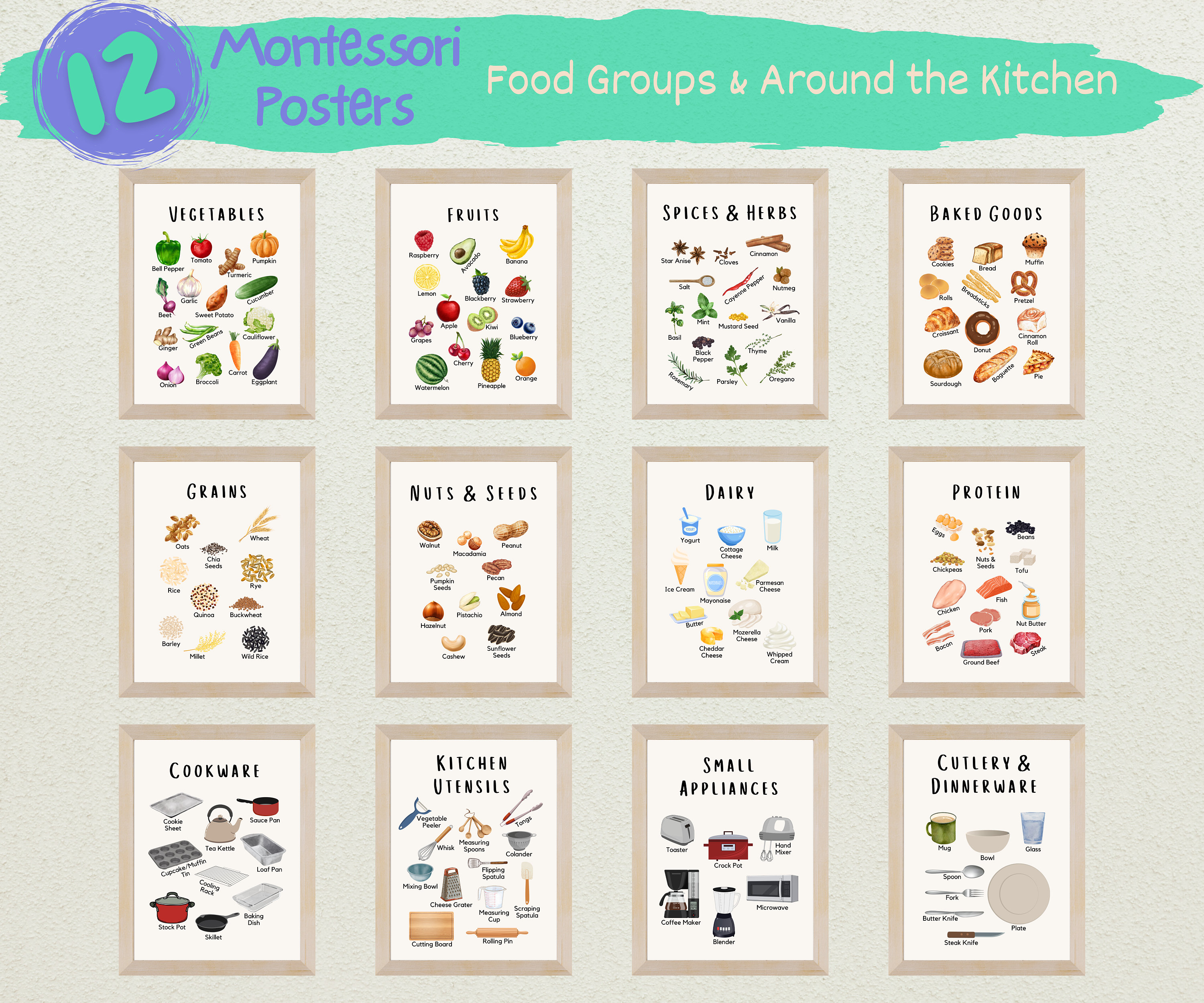 PRINTABLE Montessori Food Groups and Around the Kitchen Posters Set of ...