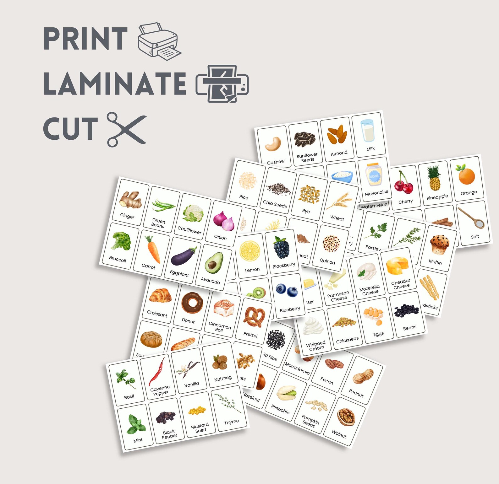 96 Food Flashcards Printable PDF Montessori Cards for Kids Preschool ...