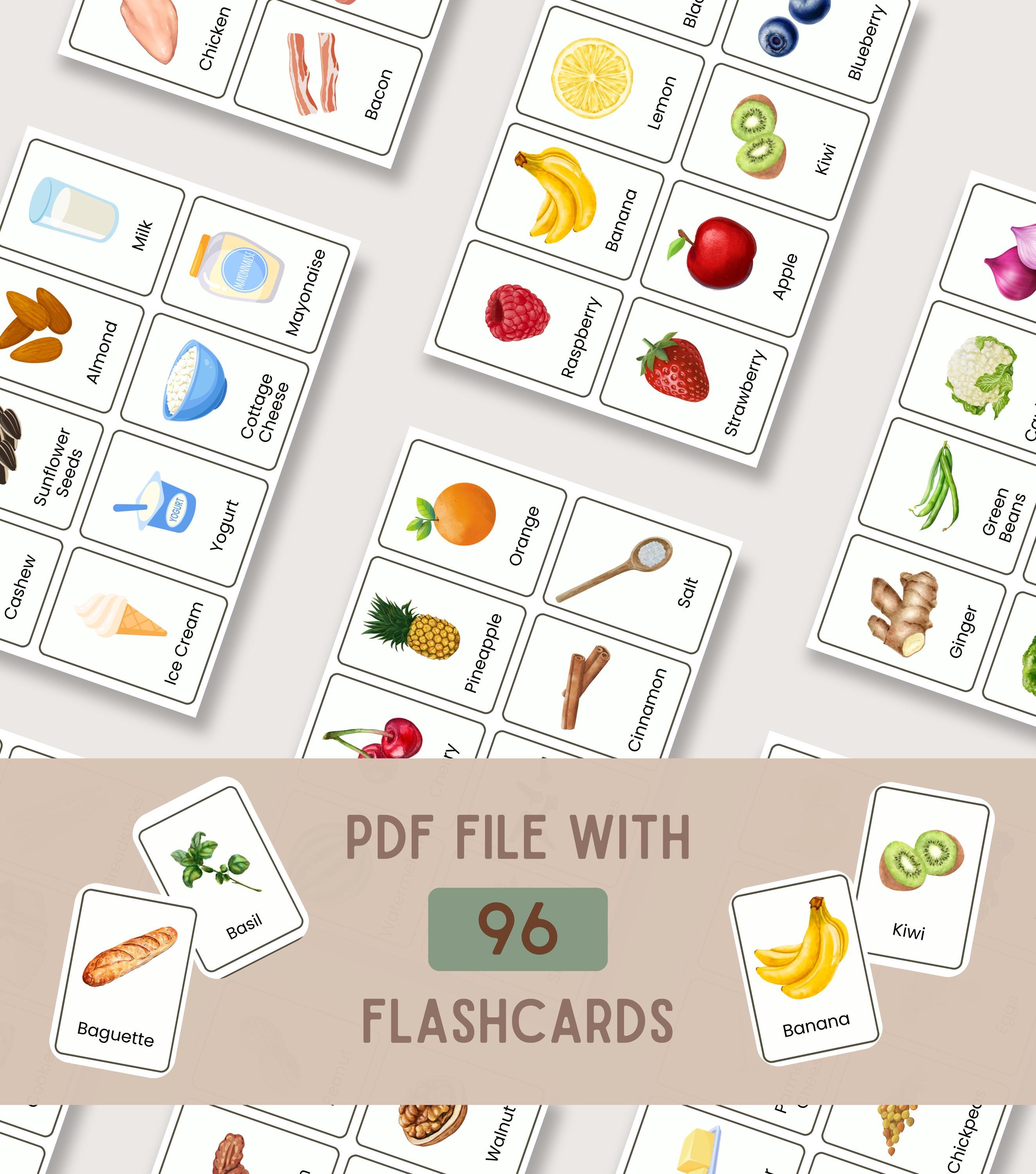 96 Food Flashcards Printable PDF Montessori Cards for Kids Preschool ...