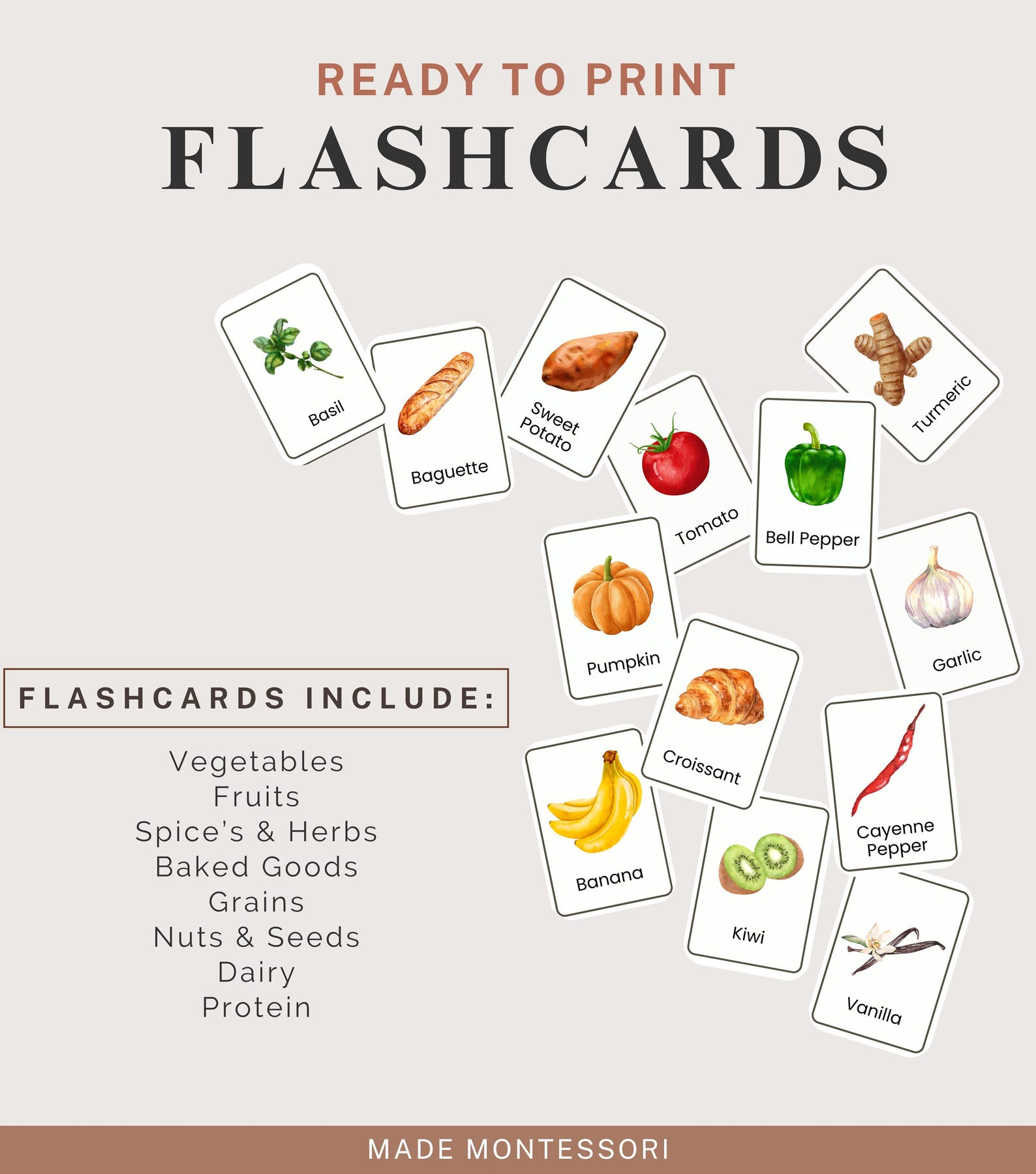 96 Food Flashcards Printable PDF Montessori Cards for Kids Preschool ...
