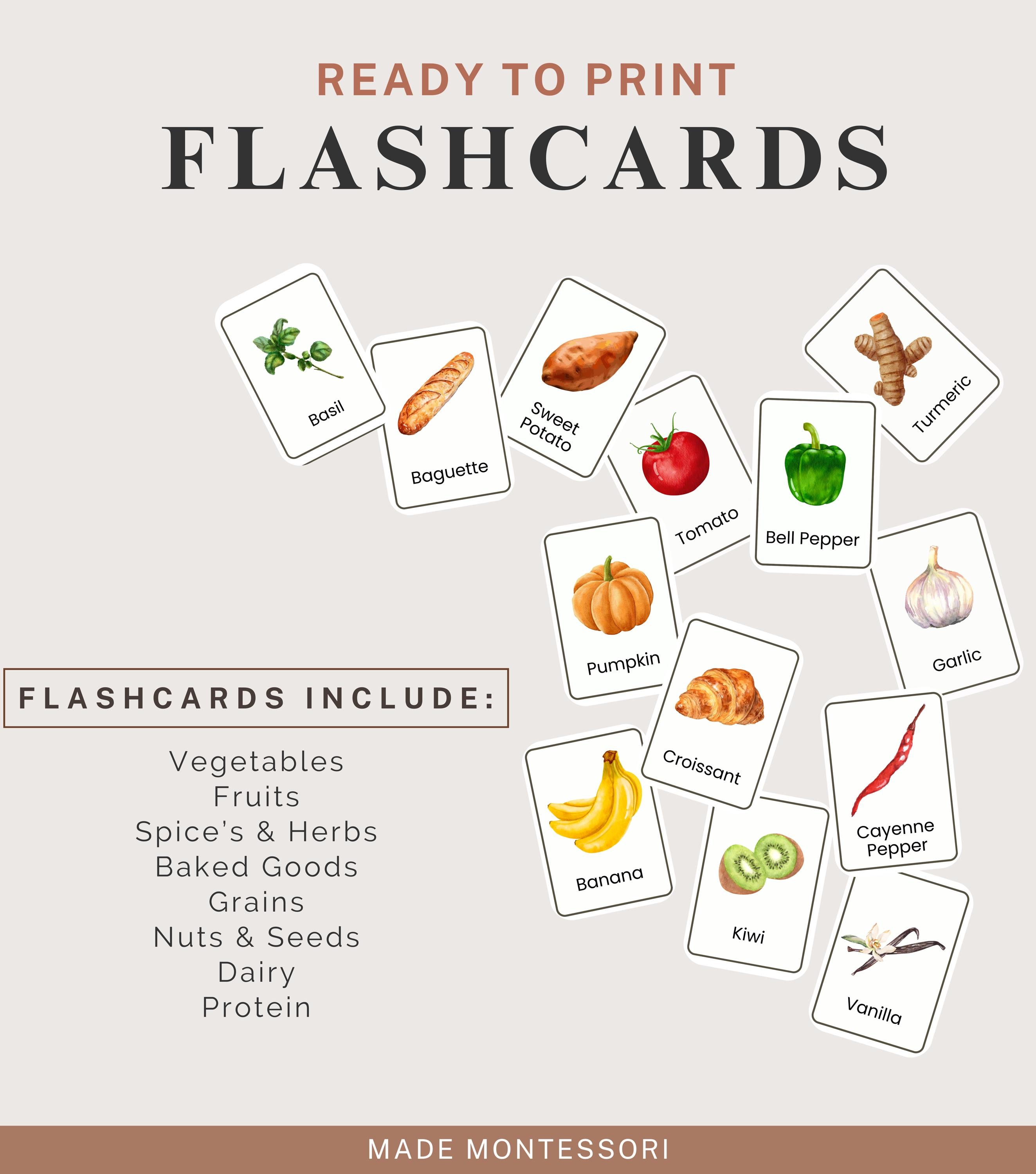 96 Food Flashcards Printable PDF Montessori Cards for Kids Preschool ...