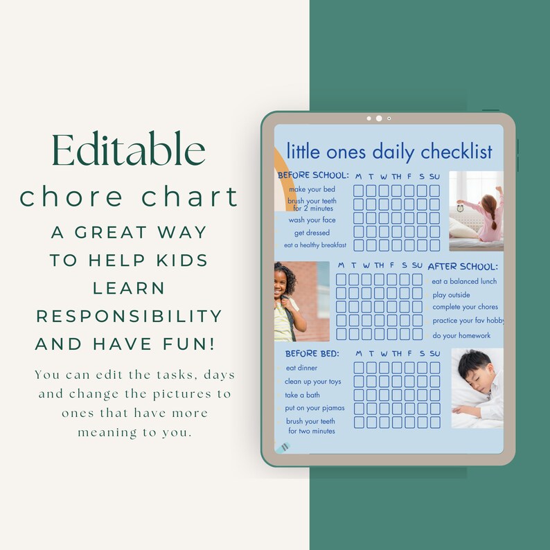 Editable Chore Chart for Kids | Blue | Daily Weekly Schedule | Chore ...