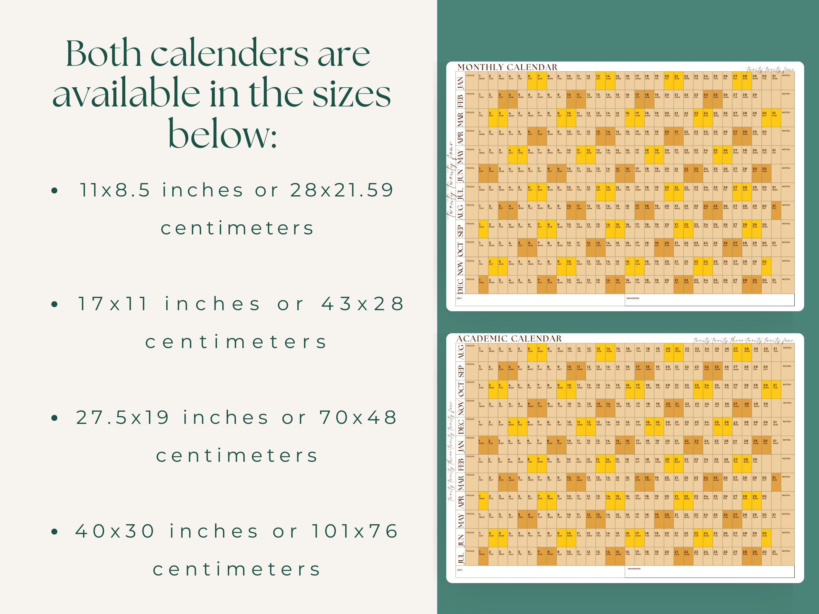 2024 Monthly 2023-2024 Academic Planner Calendar in Landscape Gold 11x8 ...