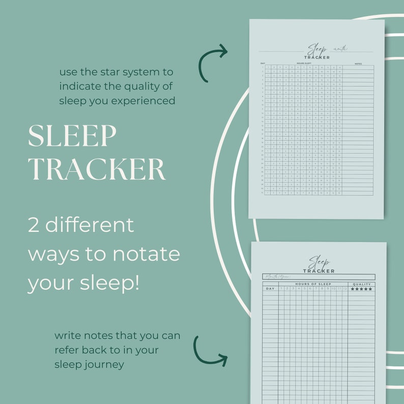 Sleep Tracker Printable | Blue Green | Monthly Sleep Log | Sleep ...