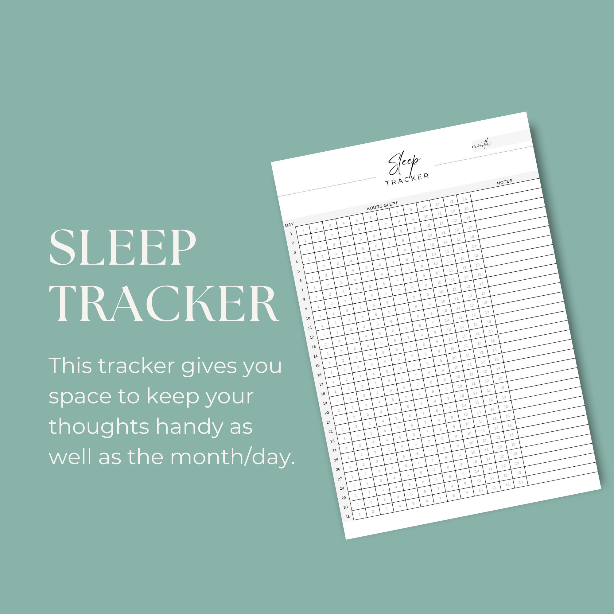Sleep Tracker Printable | Black | White | Monthly Sleep Log | Sleep ...