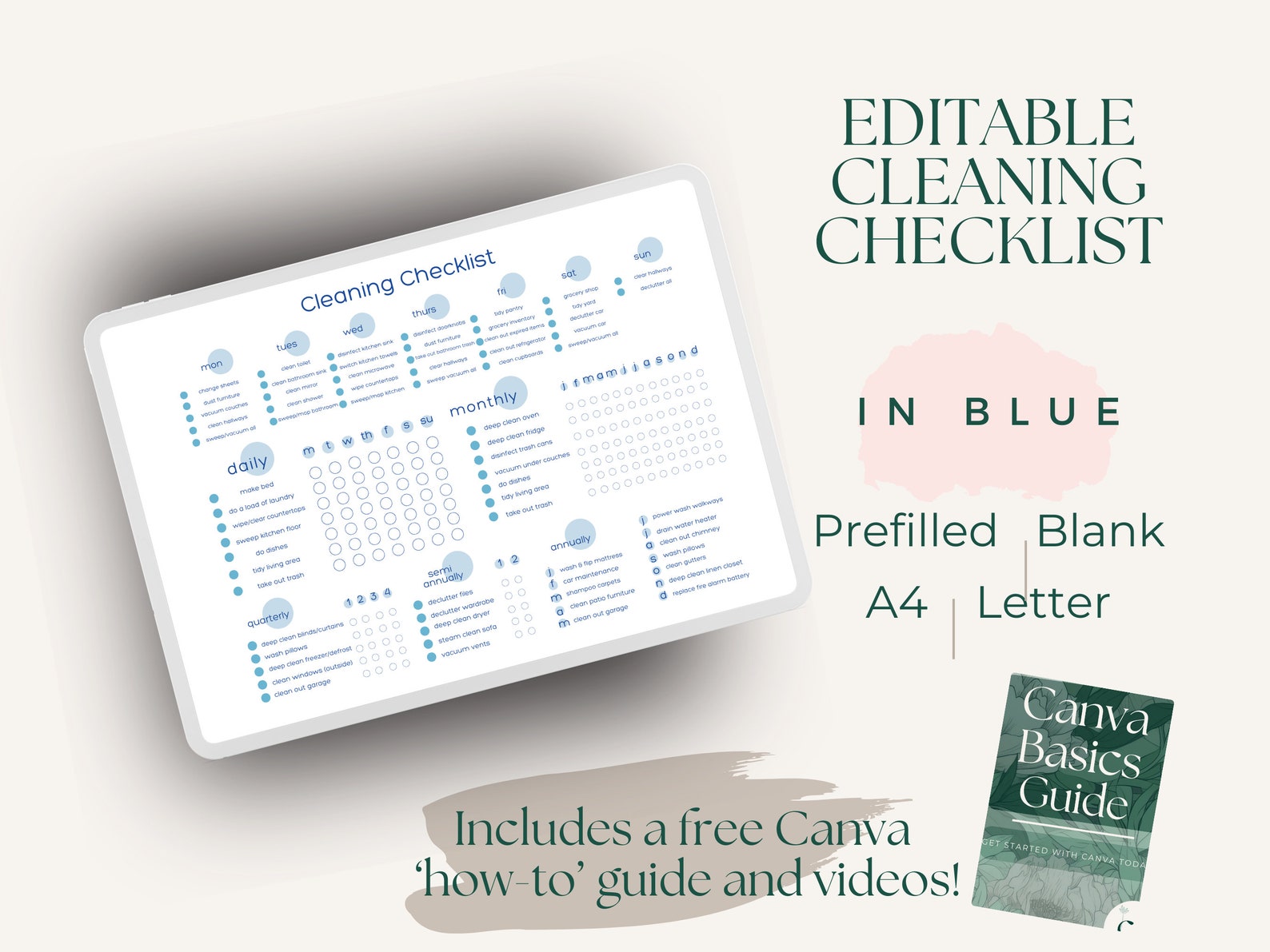 Editable Cleaning Planner, Blue, Cleaning Checklist, House Chore ...
