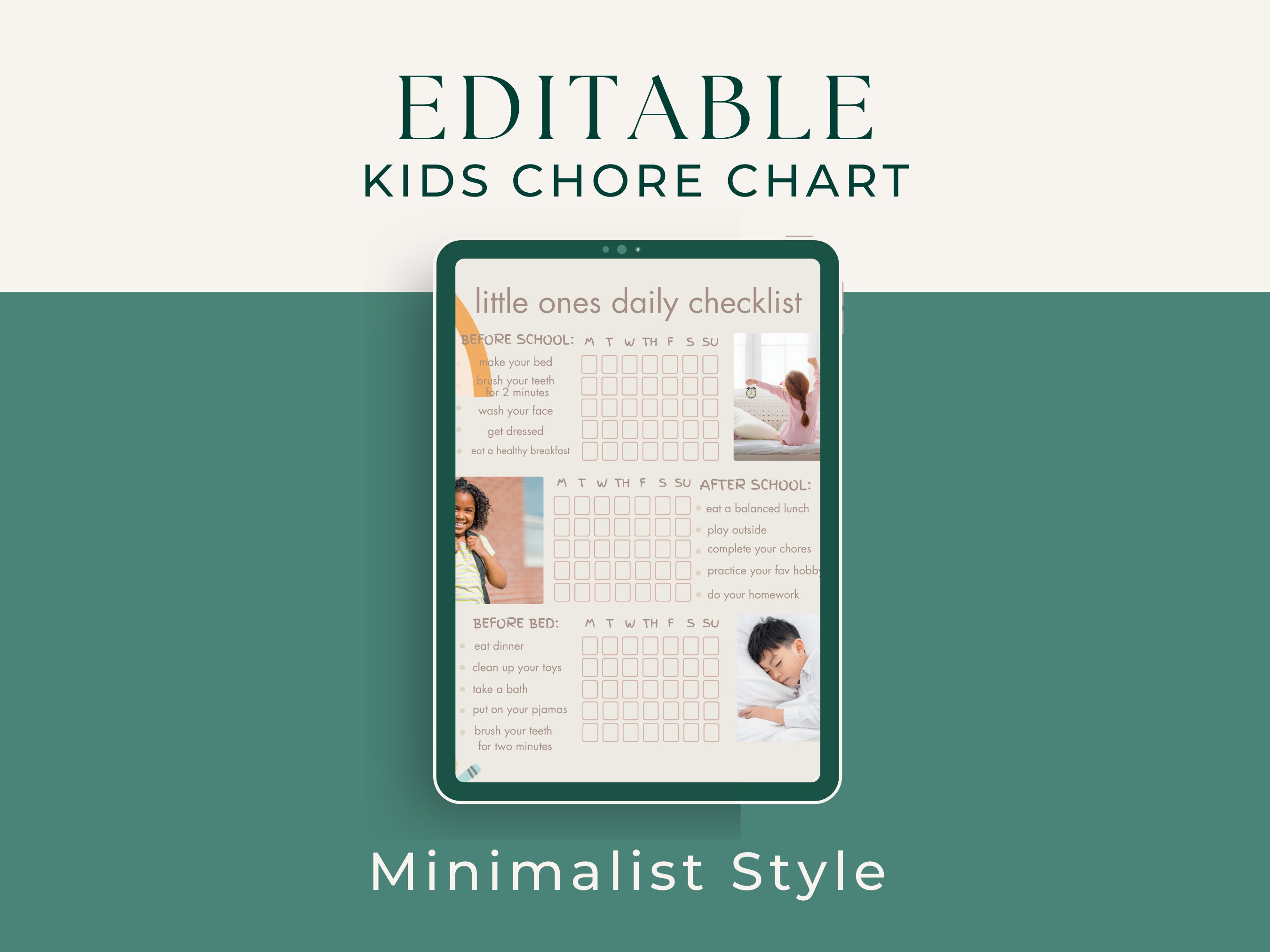 Editable Chore Chart for Kids | Minimalist | Daily Weekly Schedule ...