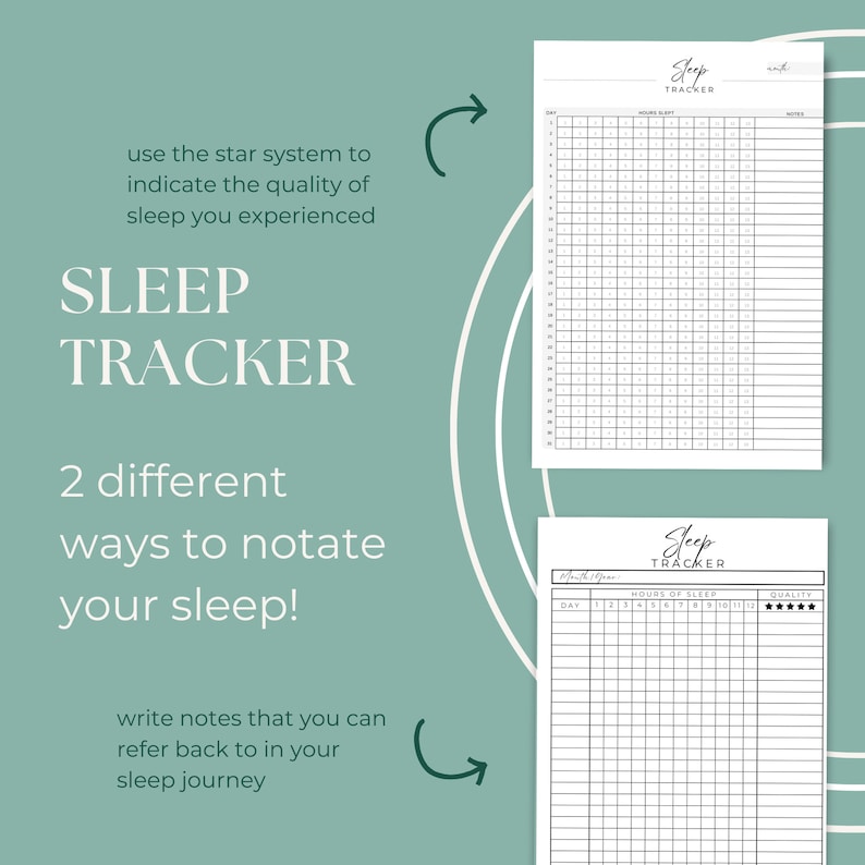Sleep Tracker Printable Black White Monthly Sleep Log Sleep Quality ...