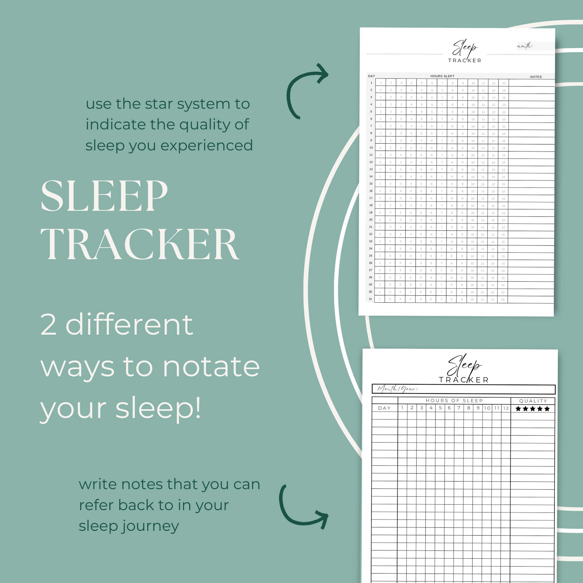 Sleep Tracker Printable | Black | White | Monthly Sleep Log | Sleep ...