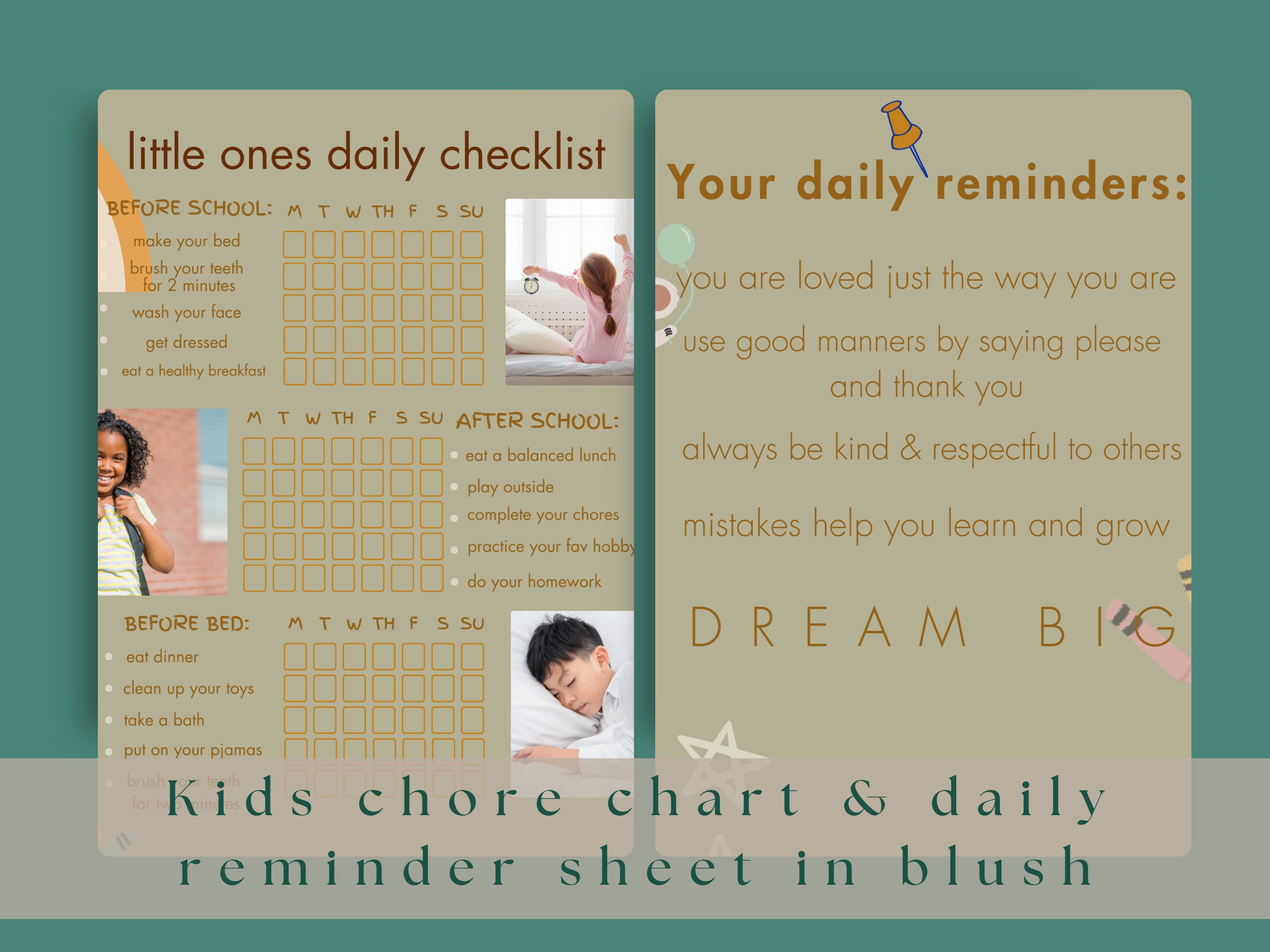 Editable Chore Chart for Kids | Dark Golds | Daily Weekly Schedule ...