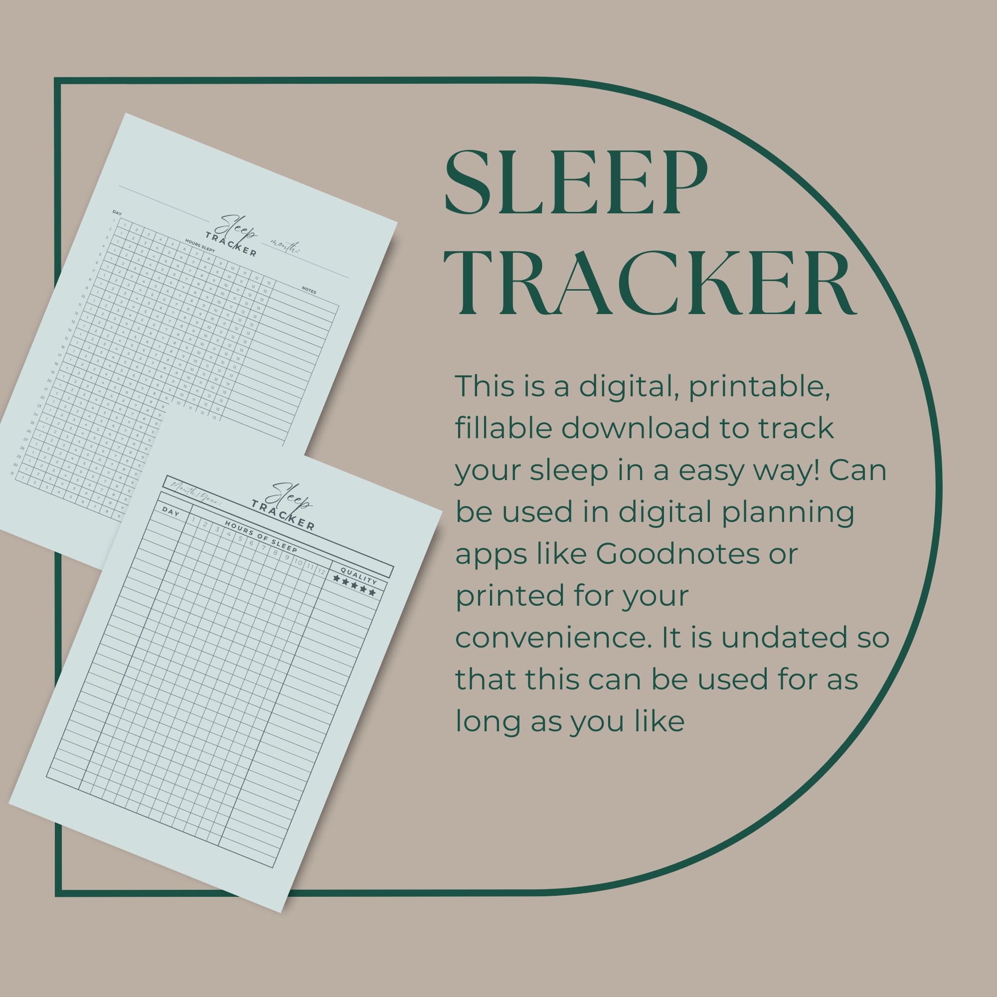 Sleep Tracker Printable | Blue Green | Monthly Sleep Log | Sleep ...