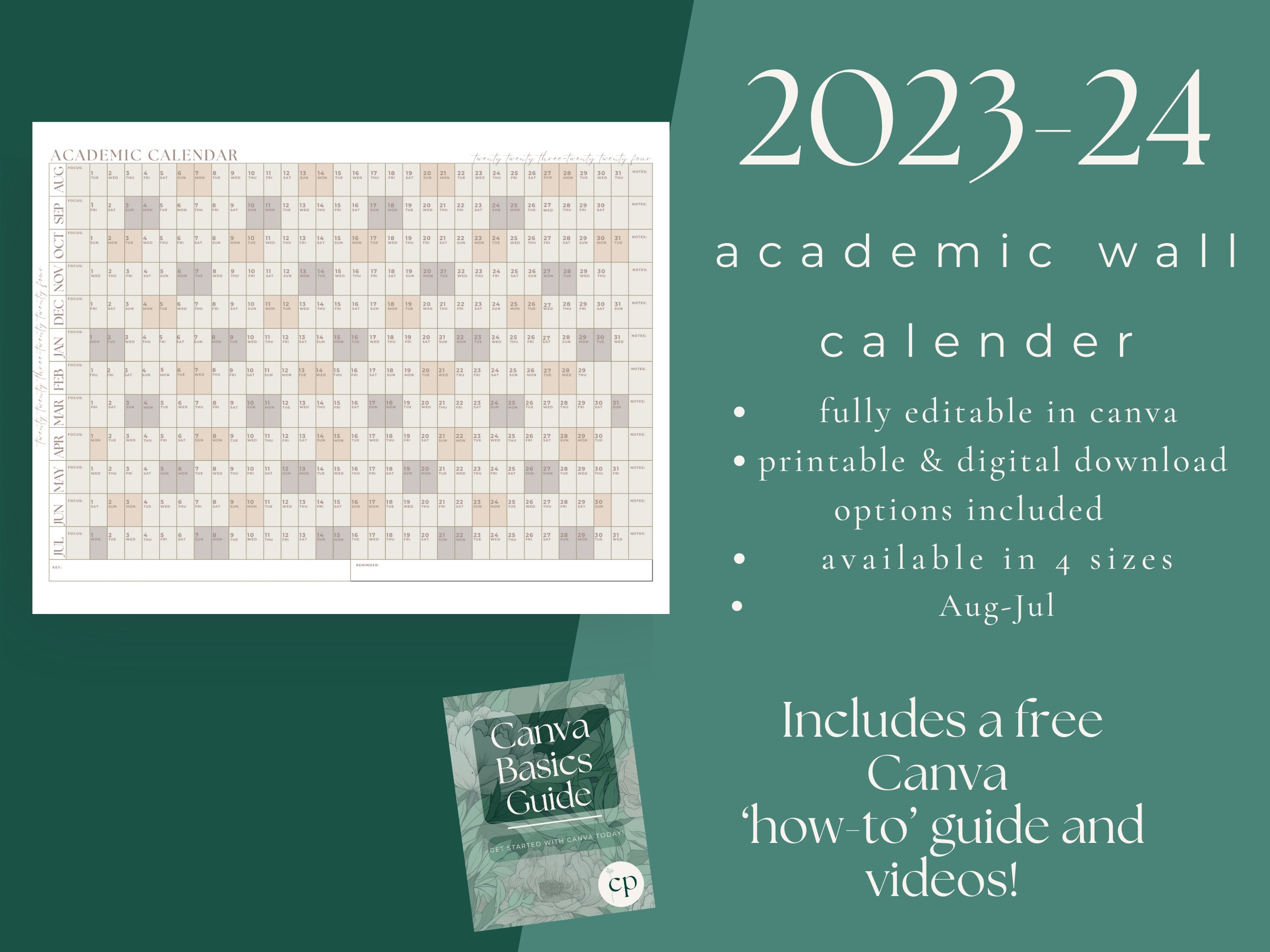 2024 Monthly 2023-2024 Academic Planner Calendar in Landscape ...